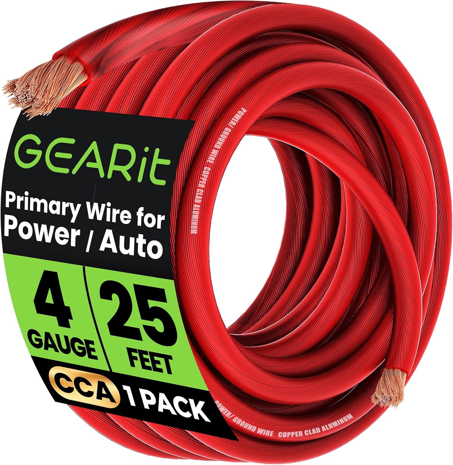 GearIT 4 Gauge Wire (25ft - Red) Copper Clad Aluminum CCA - Primary ...