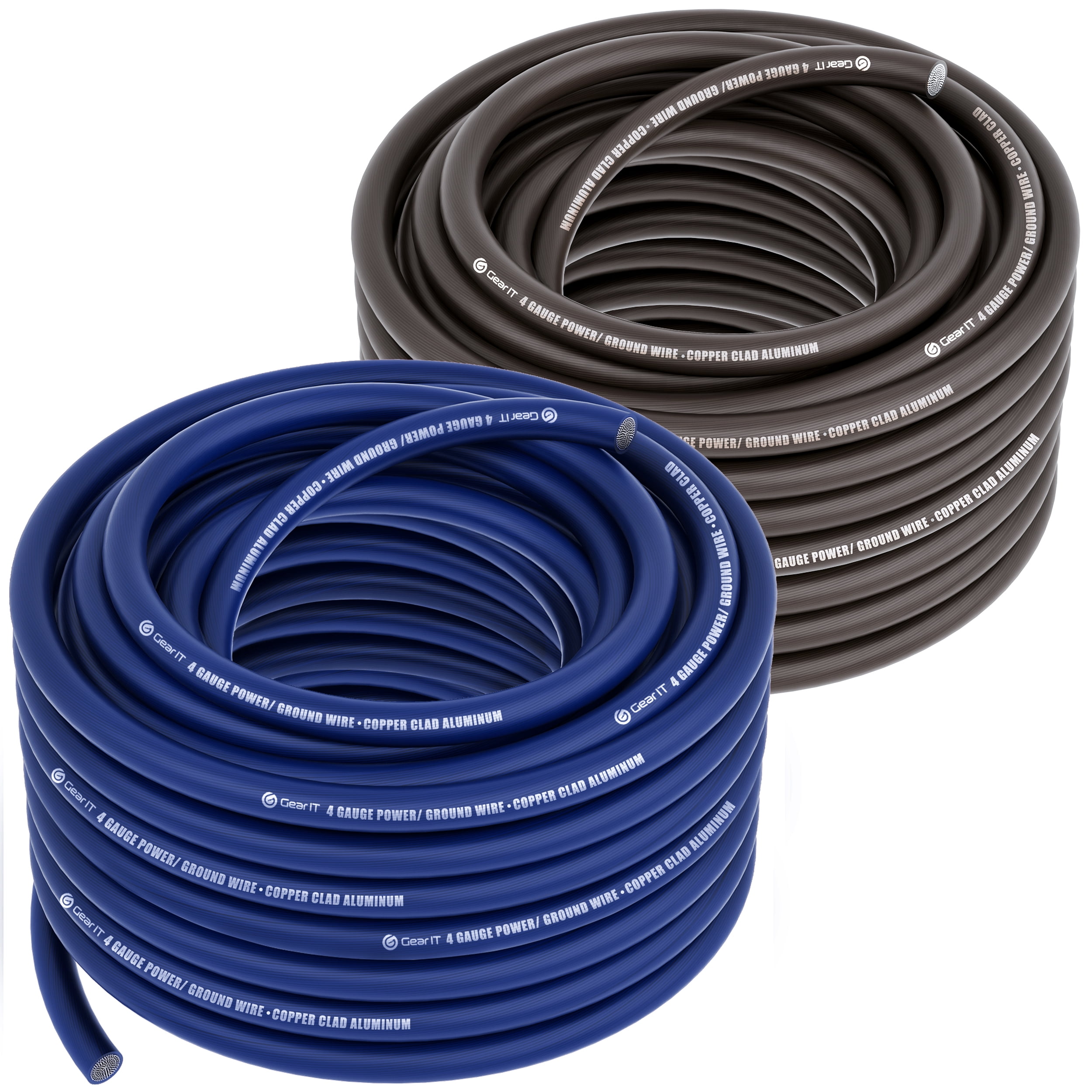GearIT 4 Gauge Wire (50ft Each - Black/Blue) Copper Clad Aluminum CCA ...