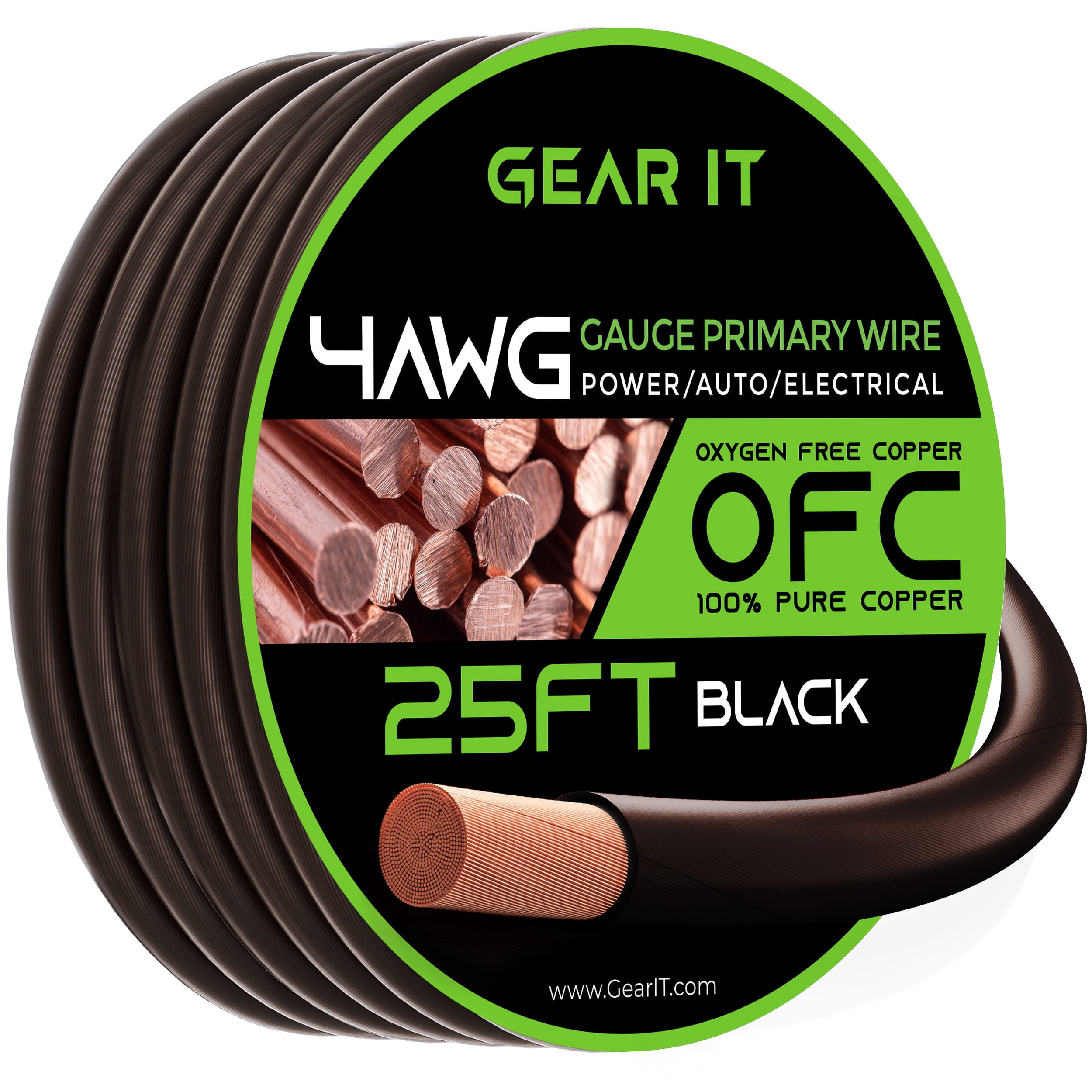 GearIT 4 Gauge Wire Oxygen Free Copper OFC (25ft - Black Translucent) 4 ...