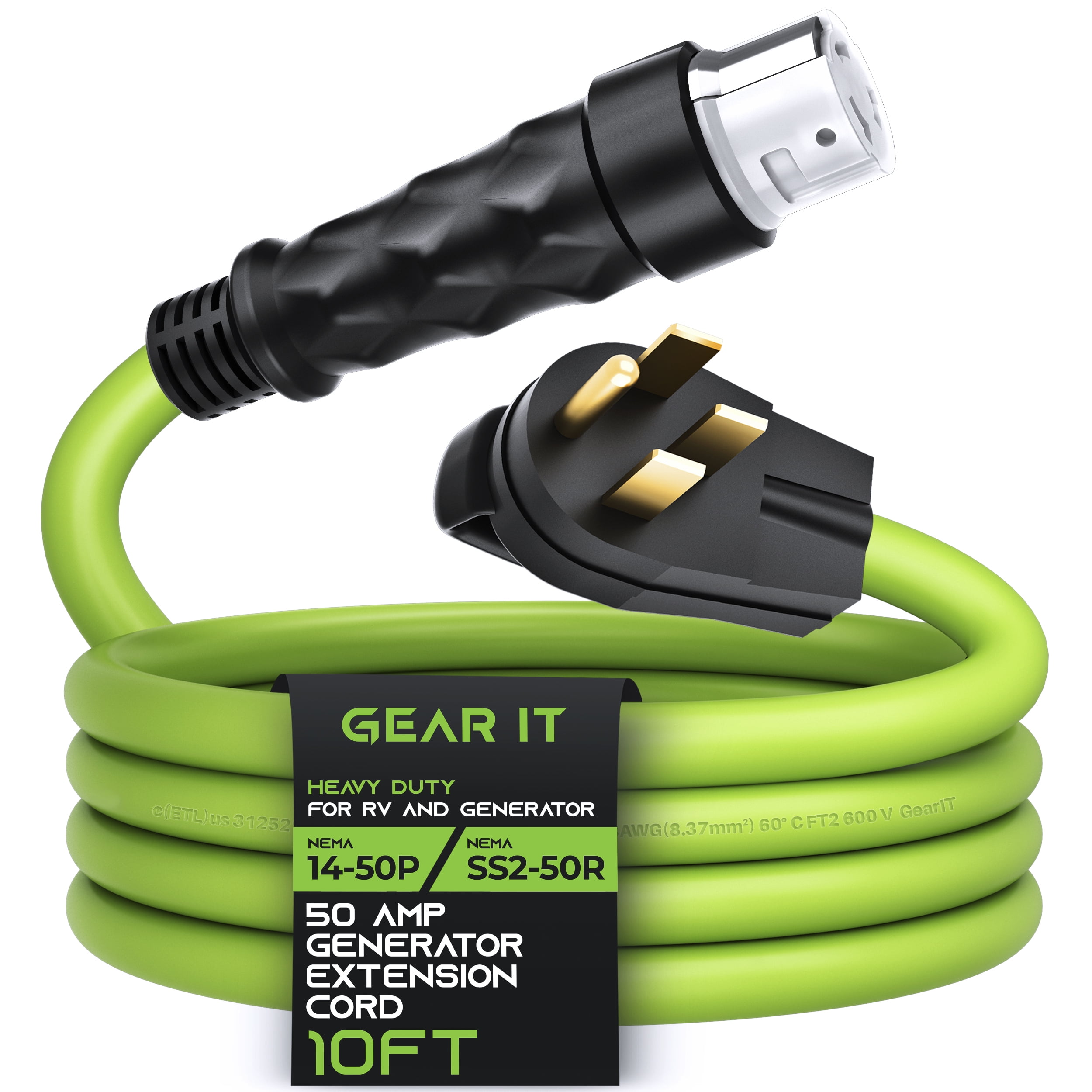 GearIT 50-Amp Generator Extension Cord (10 Ft) NEMA 14-50P to SS2-50R ...