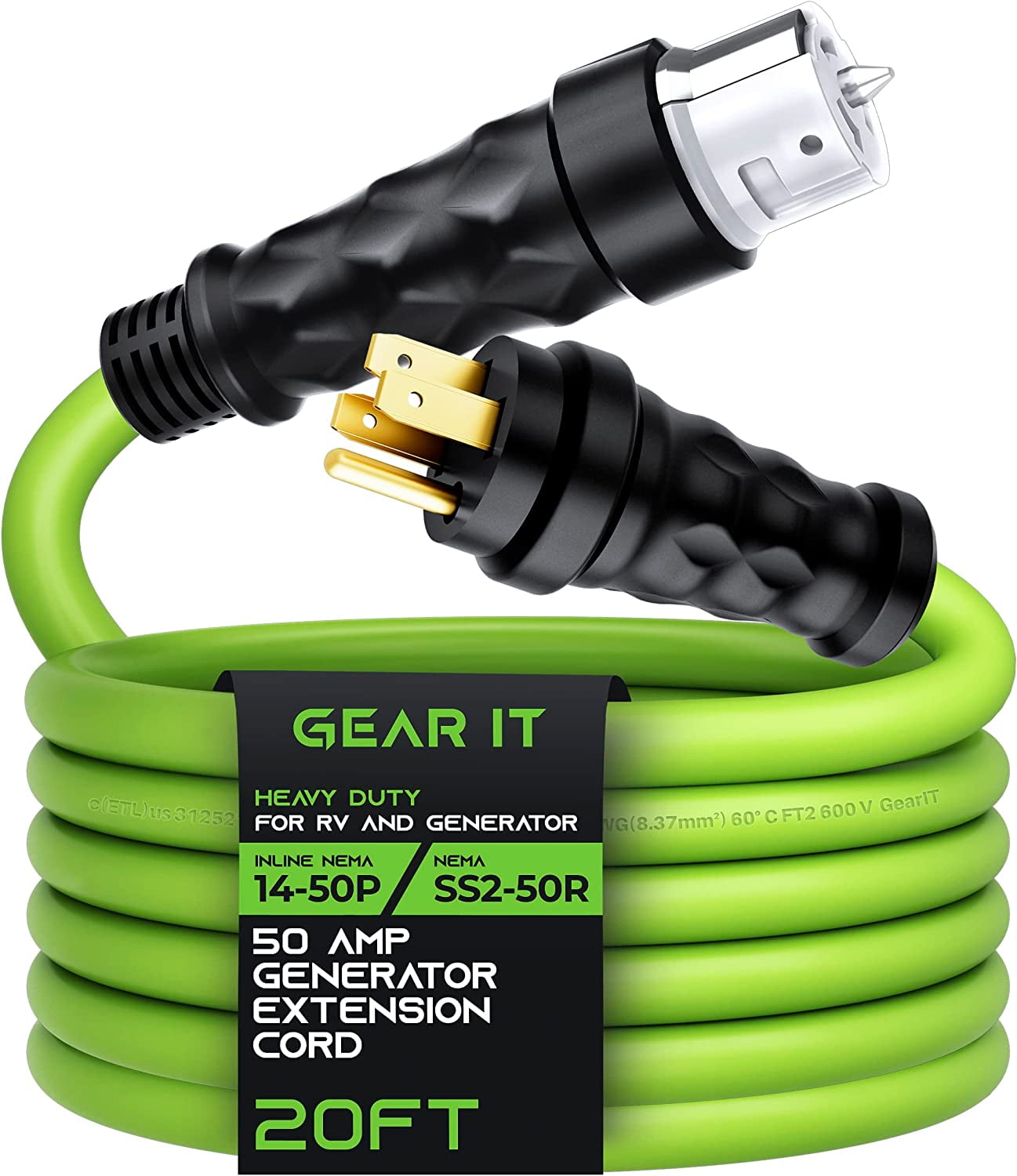 GearIT 50-Amp Generator Extension Cord (20 Ft) Inline NEMA 14-50P to ...