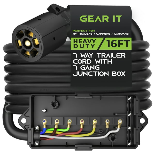 GearIT 7 Way Plug Inline Trailer Cord (16 Feet) with 7 Gang Junction ...