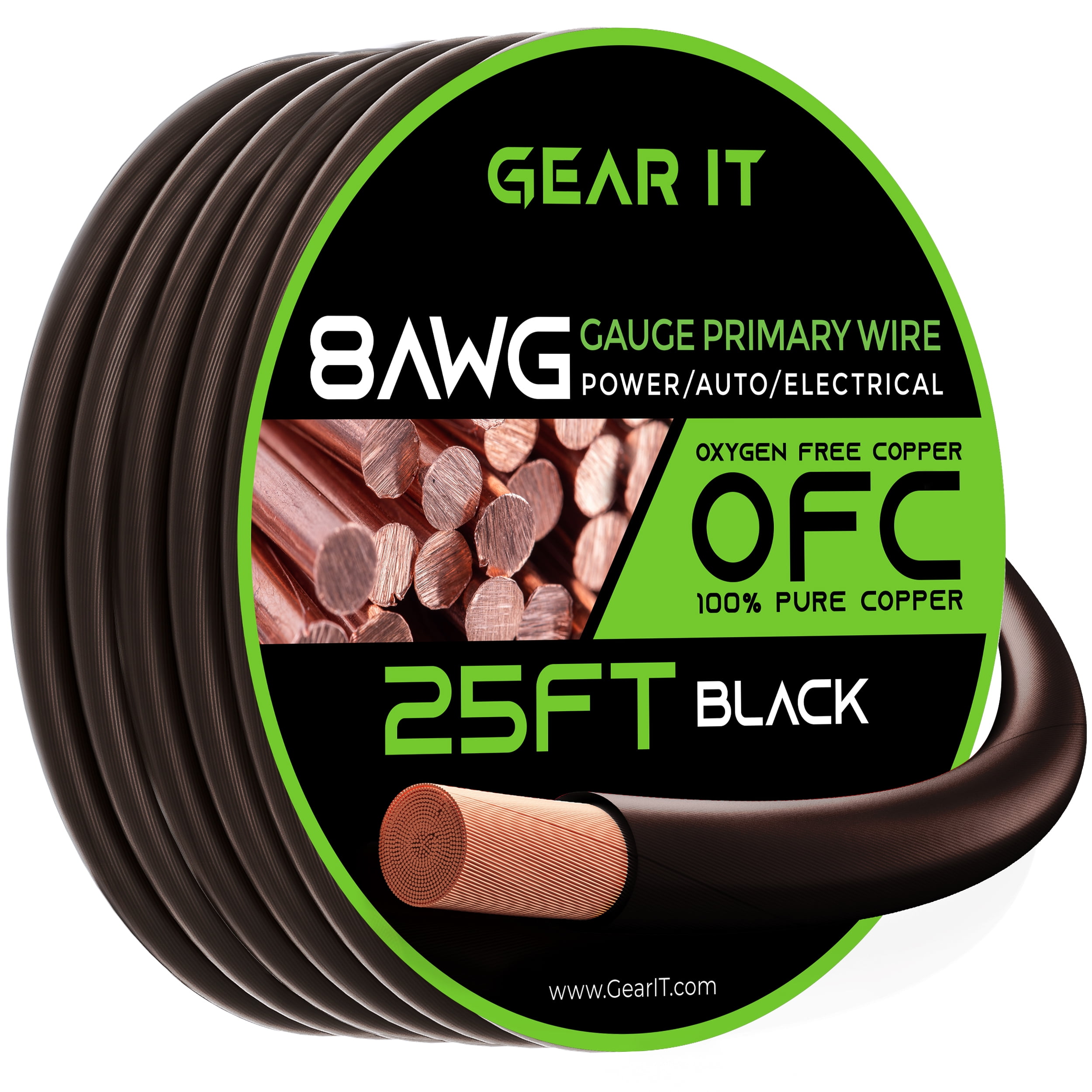 GearIT 8 Gauge Wire Oxygen Free Copper OFC (25ft - Black Translucent) 8 ...