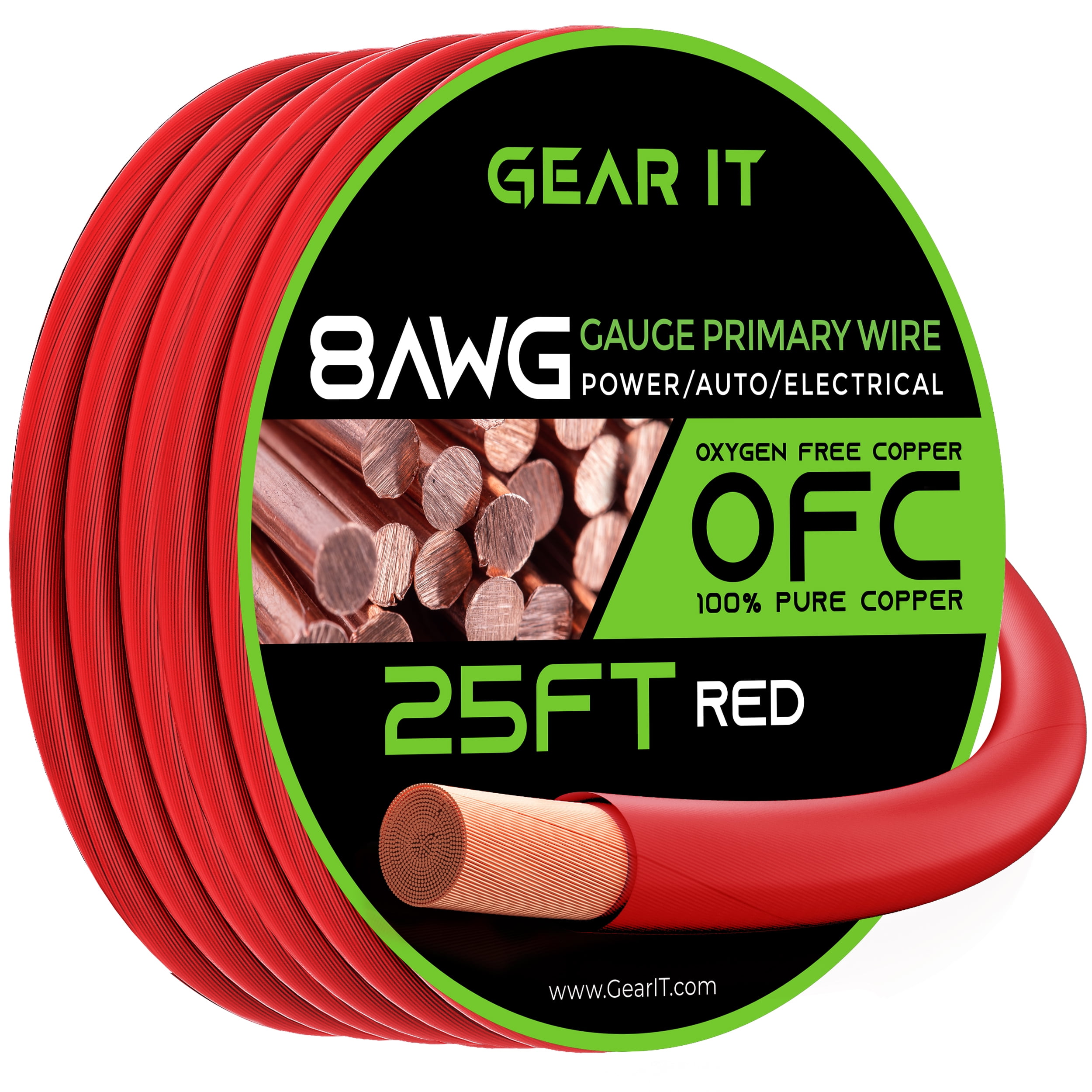 GearIT 8 Gauge Wire Oxygen Free Copper OFC (25ft - Red Translucent) 8 ...