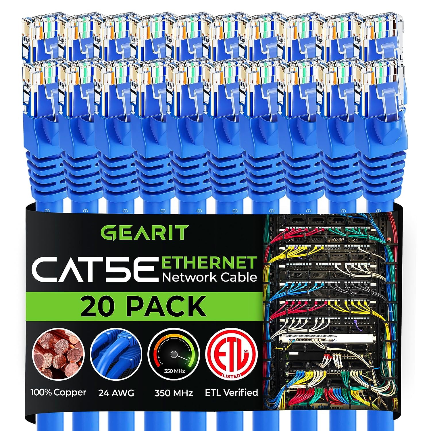 GearIT Cat 5e Ethernet Cable Cord Snagless Copper UTP Network Cable, 5 ...