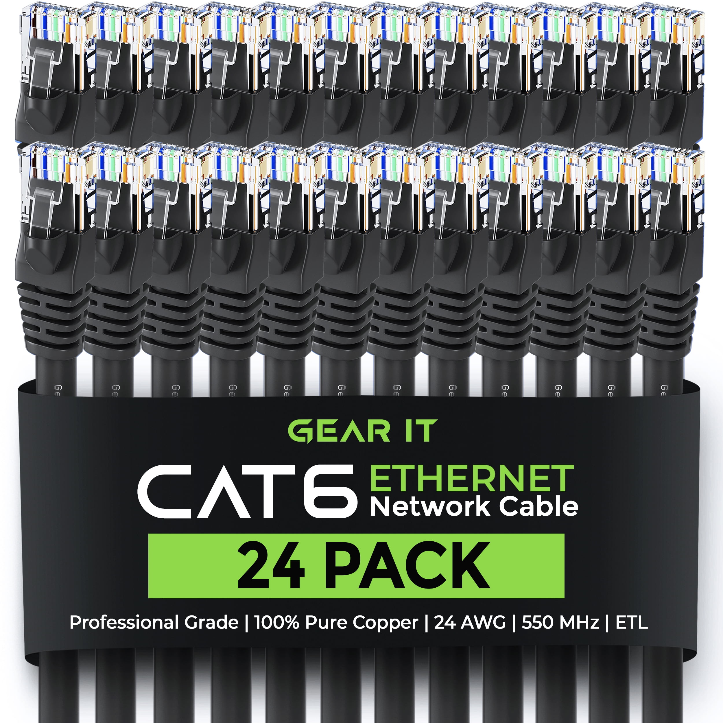 GearIT Cat 6 Ethernet Cable 1.5 ft 18-Inch (24-Pack) - Cat6 Patch Cable, Cat 6 Patch Cable, Cat6 ...