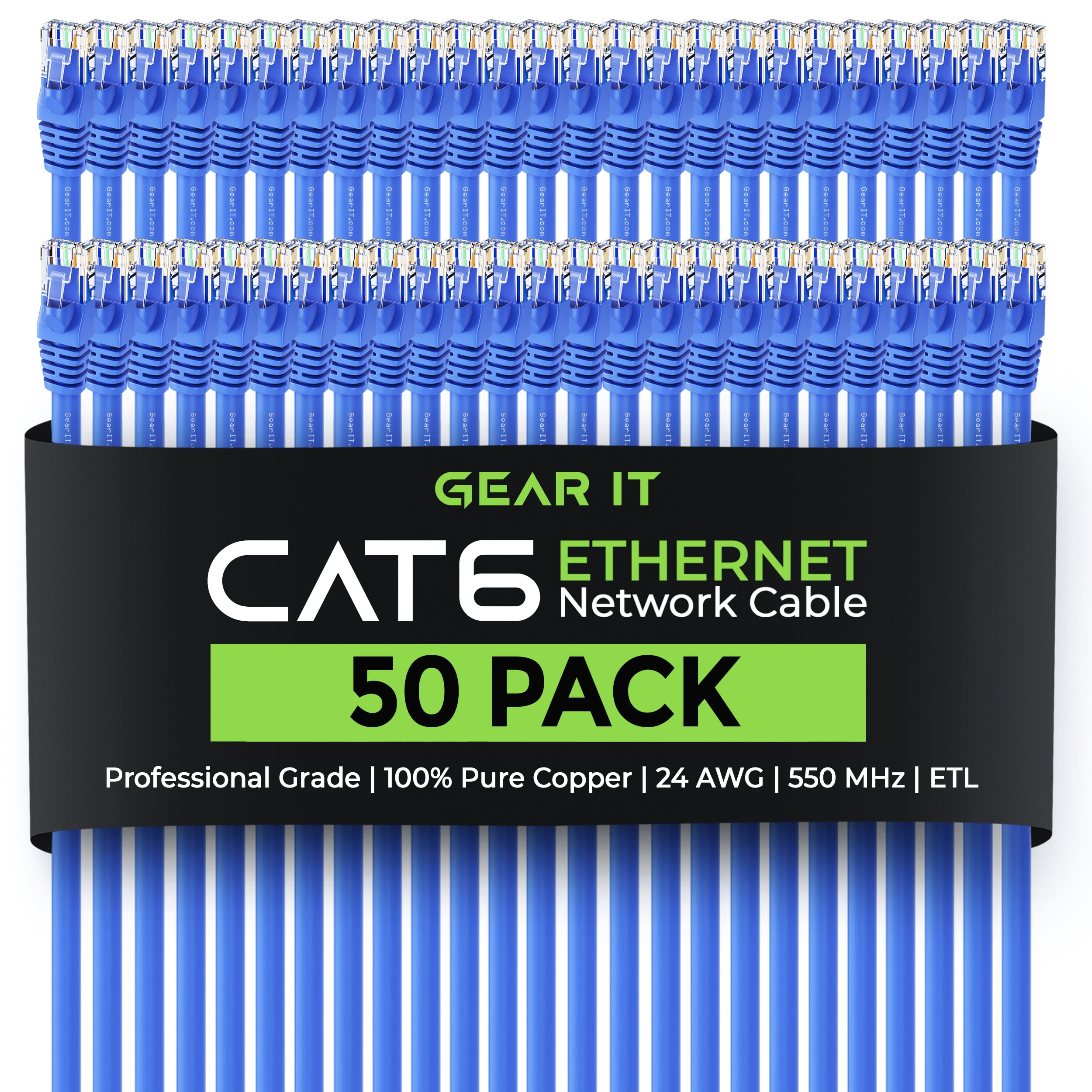 GearIT Cat 6 Ethernet Cable 2 ft (50-Pack) - Cat6 Patch Cable, Cat 6 ...