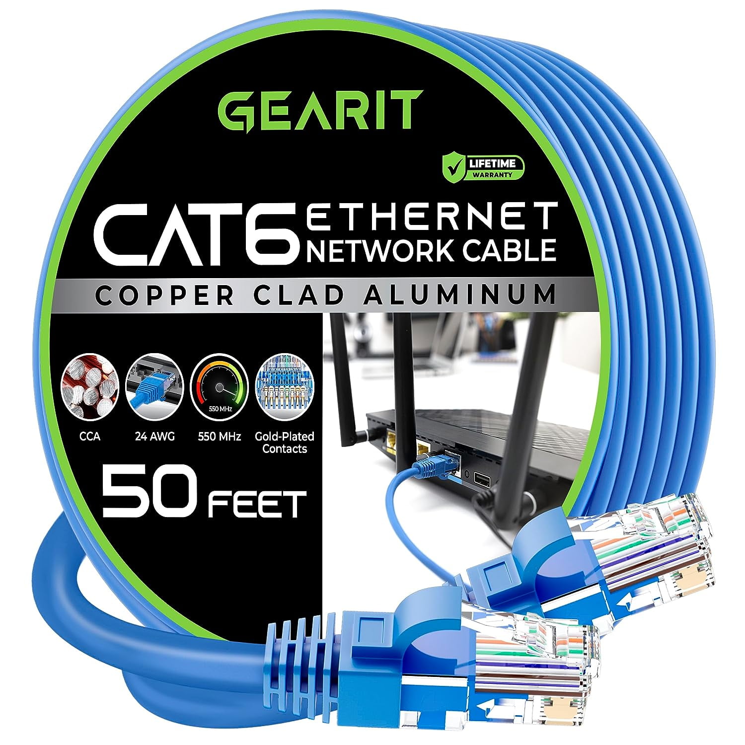 GearIT Cat 6 Ethernet Cable 24AWG Copper Clad Aluminum (CCA) LAN Cable ...