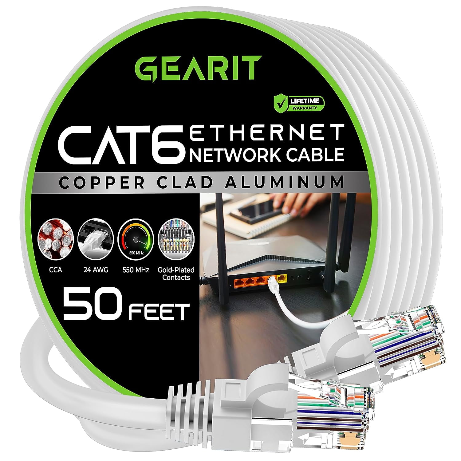 GearIT Cat 6 Ethernet Cable 24AWG Copper Clad Aluminum (CCA) LAN Cable ...
