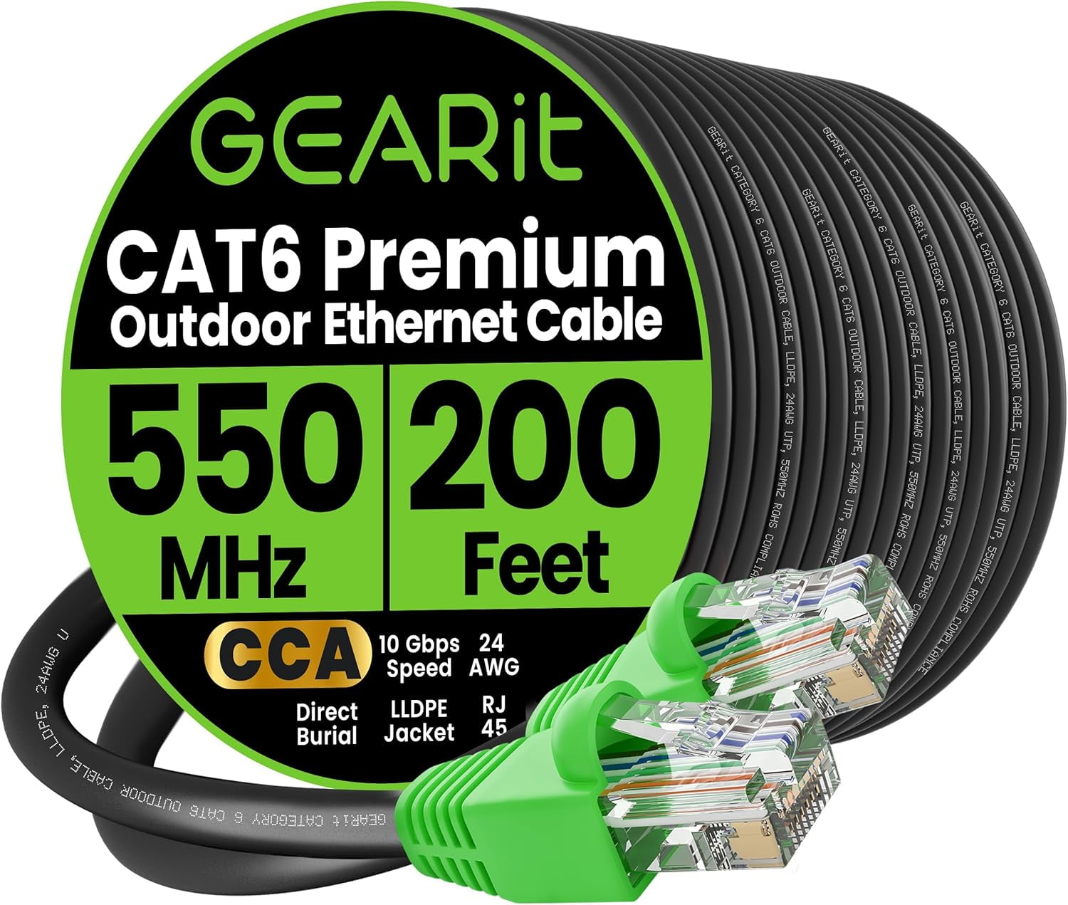 GearIT Copper Clad Aluminum Cat6 Ethernet Cable, 200 ft outdoor burial ...