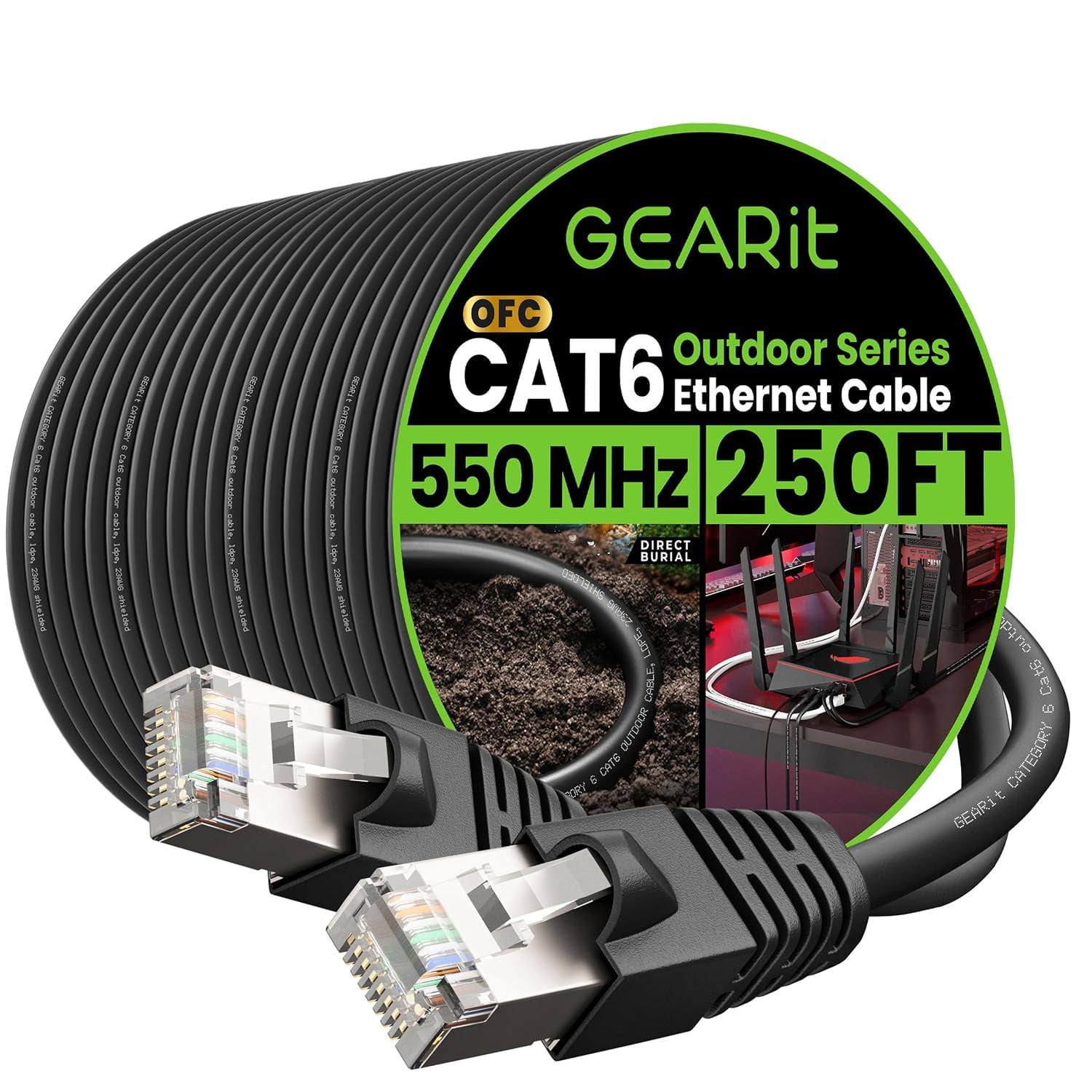 GearIT 23AWG Pure Copper Cat6 Ethernet Cable, Outdoor Direct Burial ...