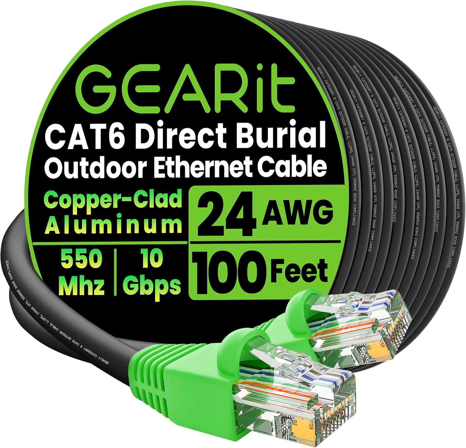 GearIT Copper Clad Aluminum Cat6 Ethernet Cable, 100 ft, Outdoor ...