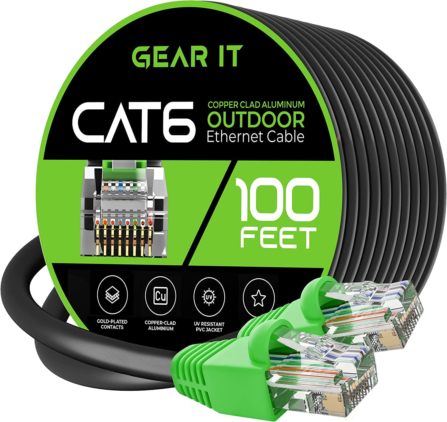 GearIT Cat6 100-ft Long Outdoor Ethernet Cable, Copper Clad Aluminum ...