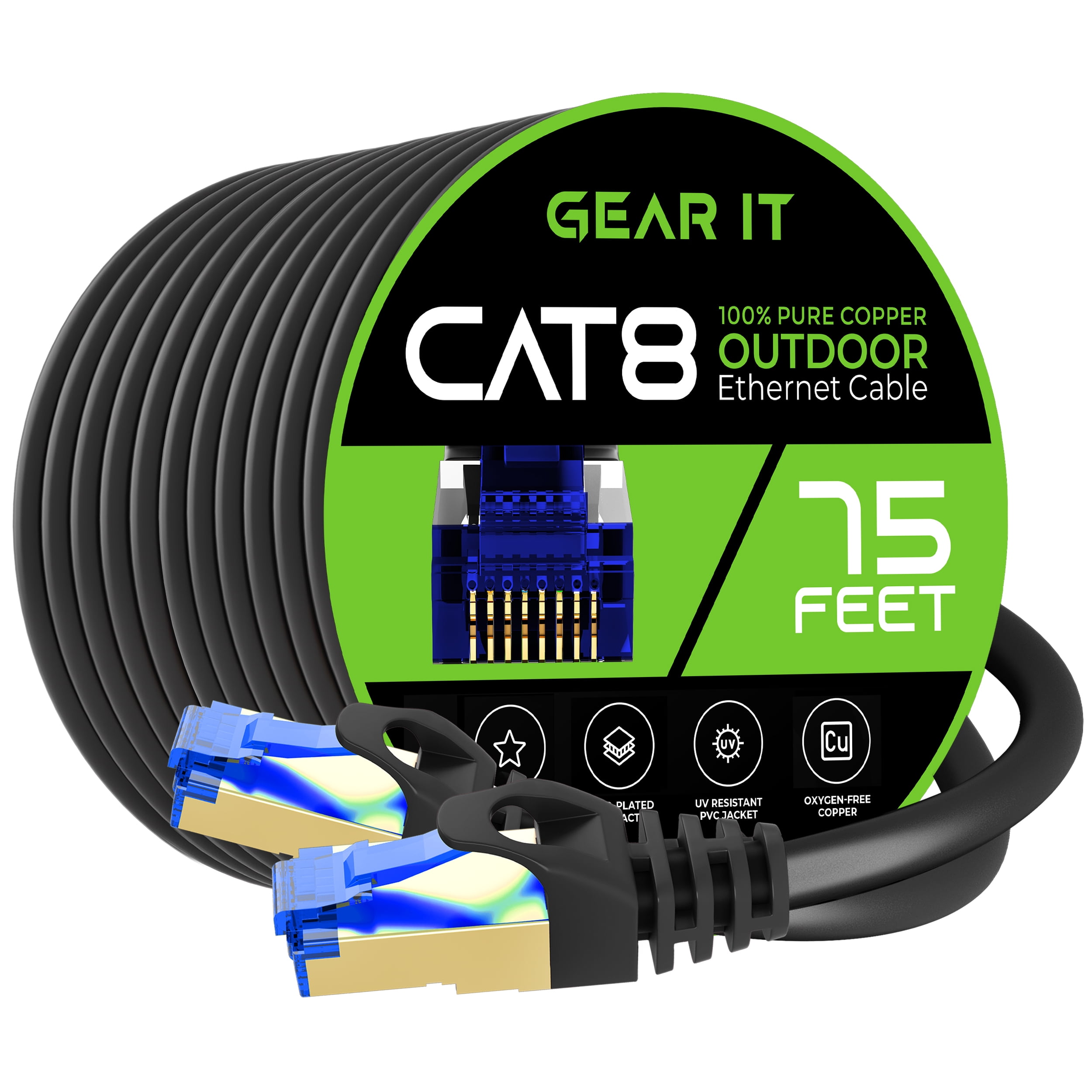 GearIT Cat8 RJ45 (75FT) Shielded Cable, 26AWG, 40Gbps 2000Mhz SFTP ...