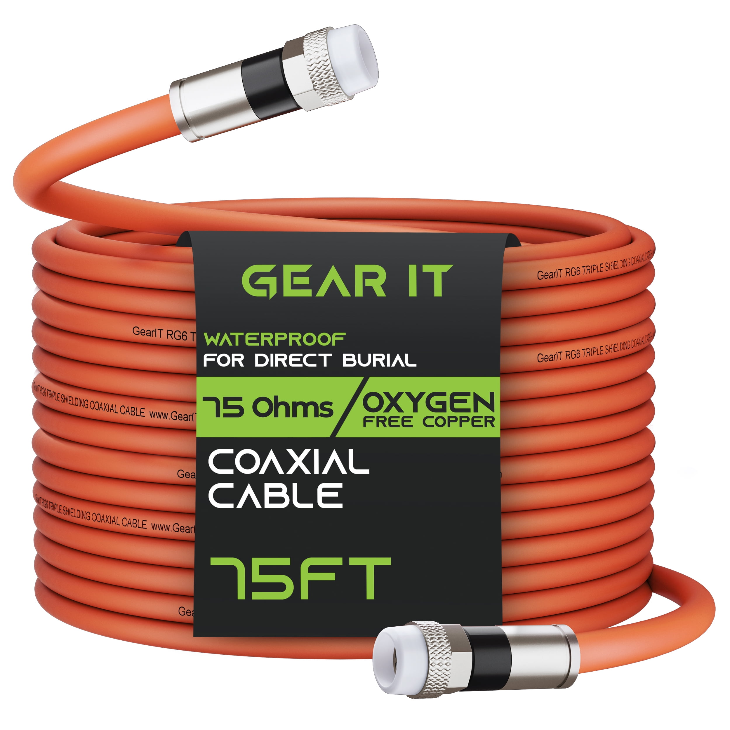 GearIT 75ft RG6 70 Ohm Coaxial Cable for Direct Burial- Waterproof ...