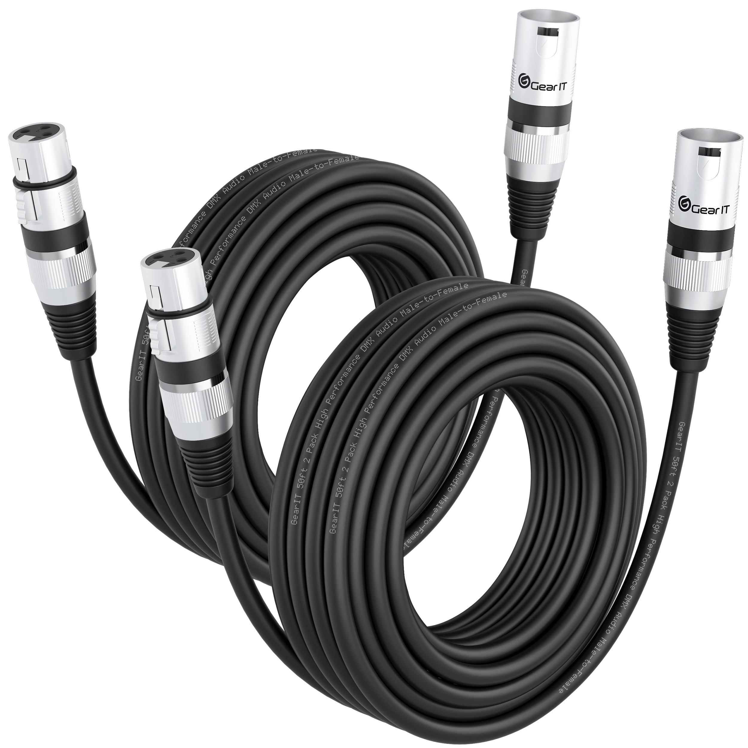 GearIT DMX to DMX Stage Lighting Cable (50 Feet, 2-Pack) DMX Male to ...