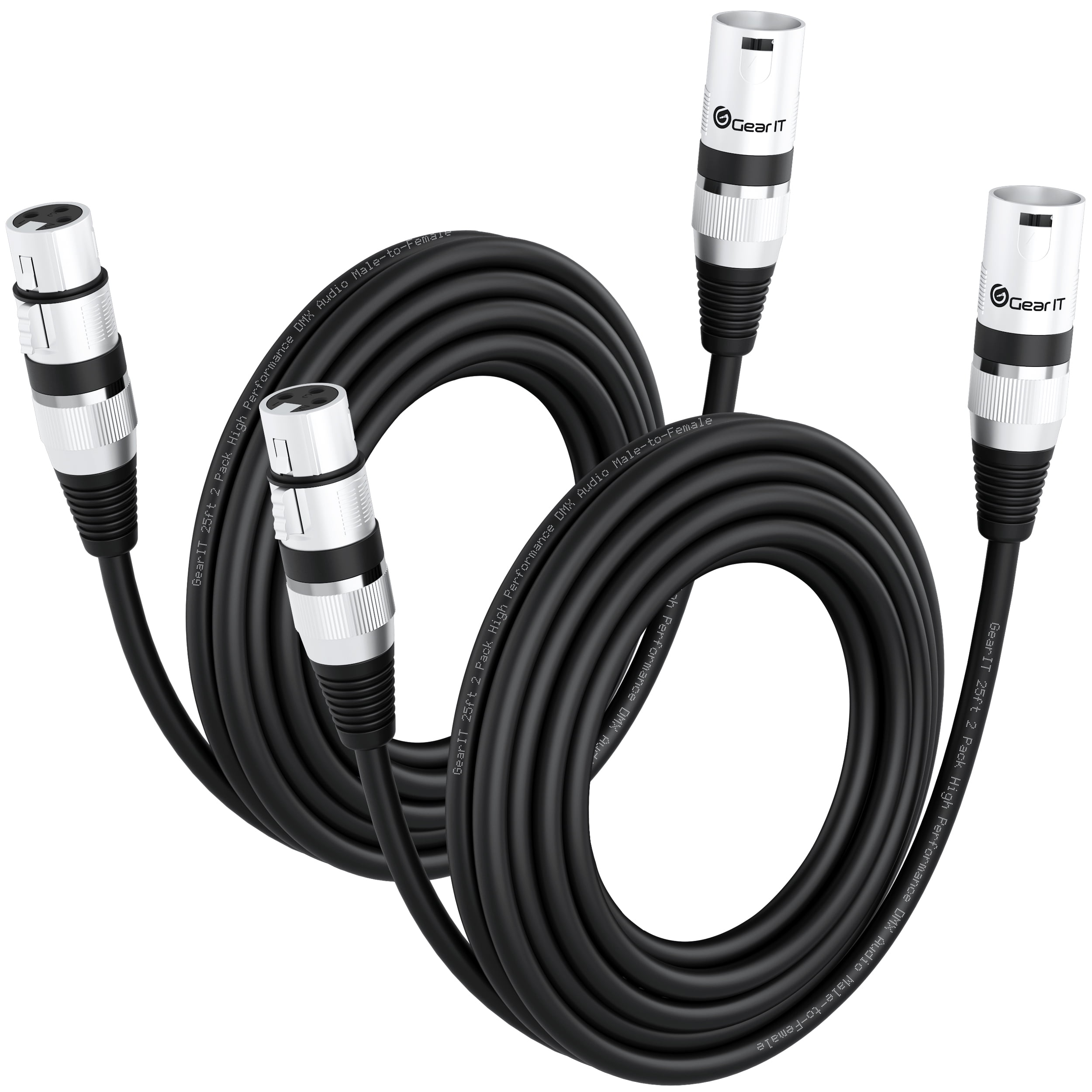 GearIT DMX to DMX Stage Lighting Cable (25 Feet, 2-Pack) DMX Male to ...