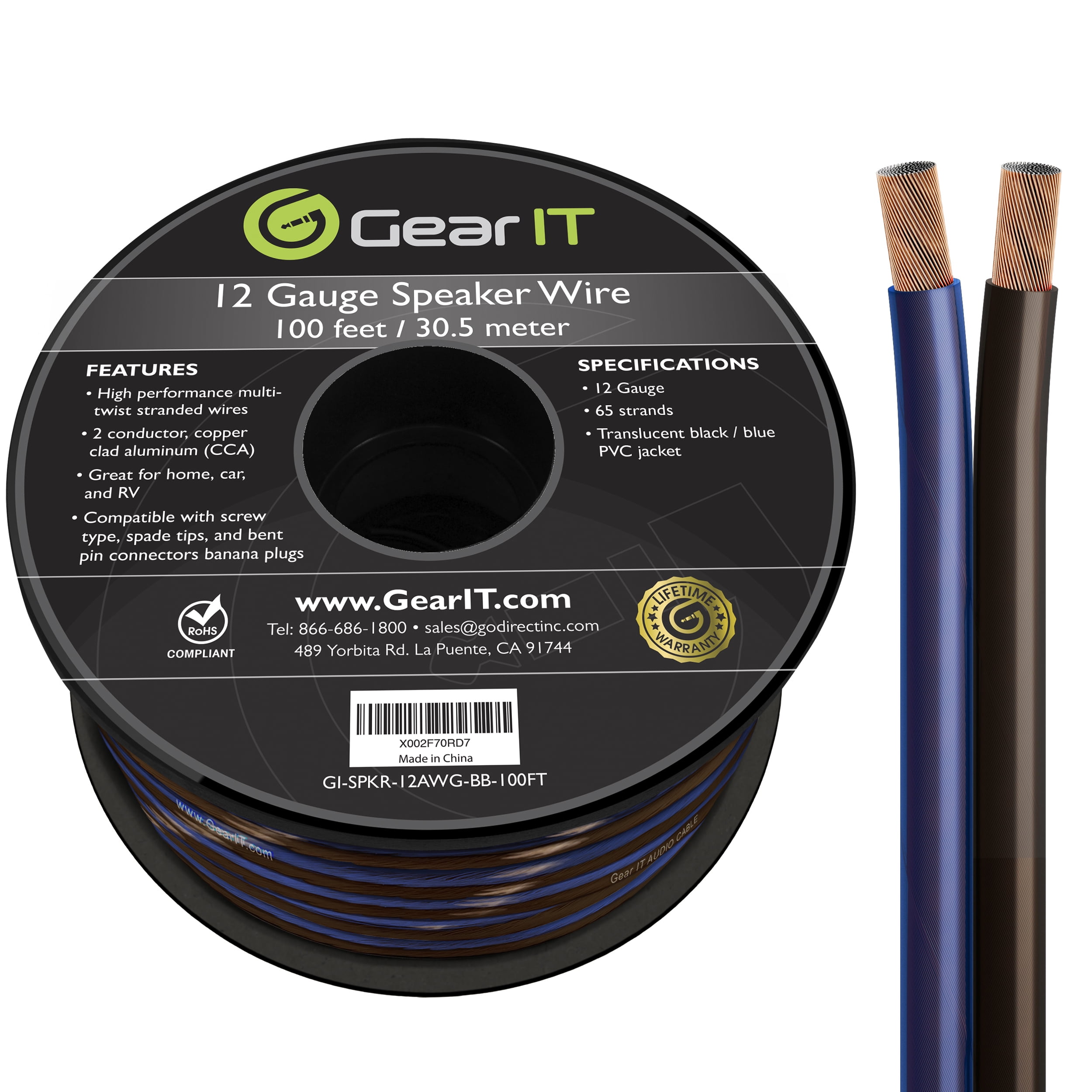 GearIT Pro Series 12AWG Speaker Wire, 12 Gauge Speaker Wire Cable (100 ...