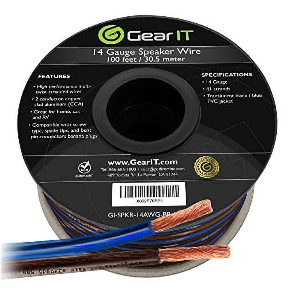 GearIT Pro Series 14AWG Speaker Wire, 14 Gauge Cable, 100 Feet/30 ...