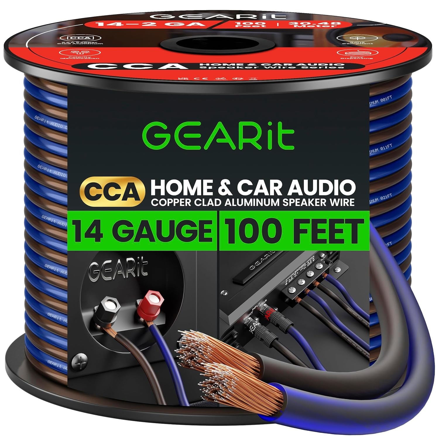 GearIT Pro Series 14AWG Speaker Wire, 14 Gauge Cable, 100 Feet/30 ...