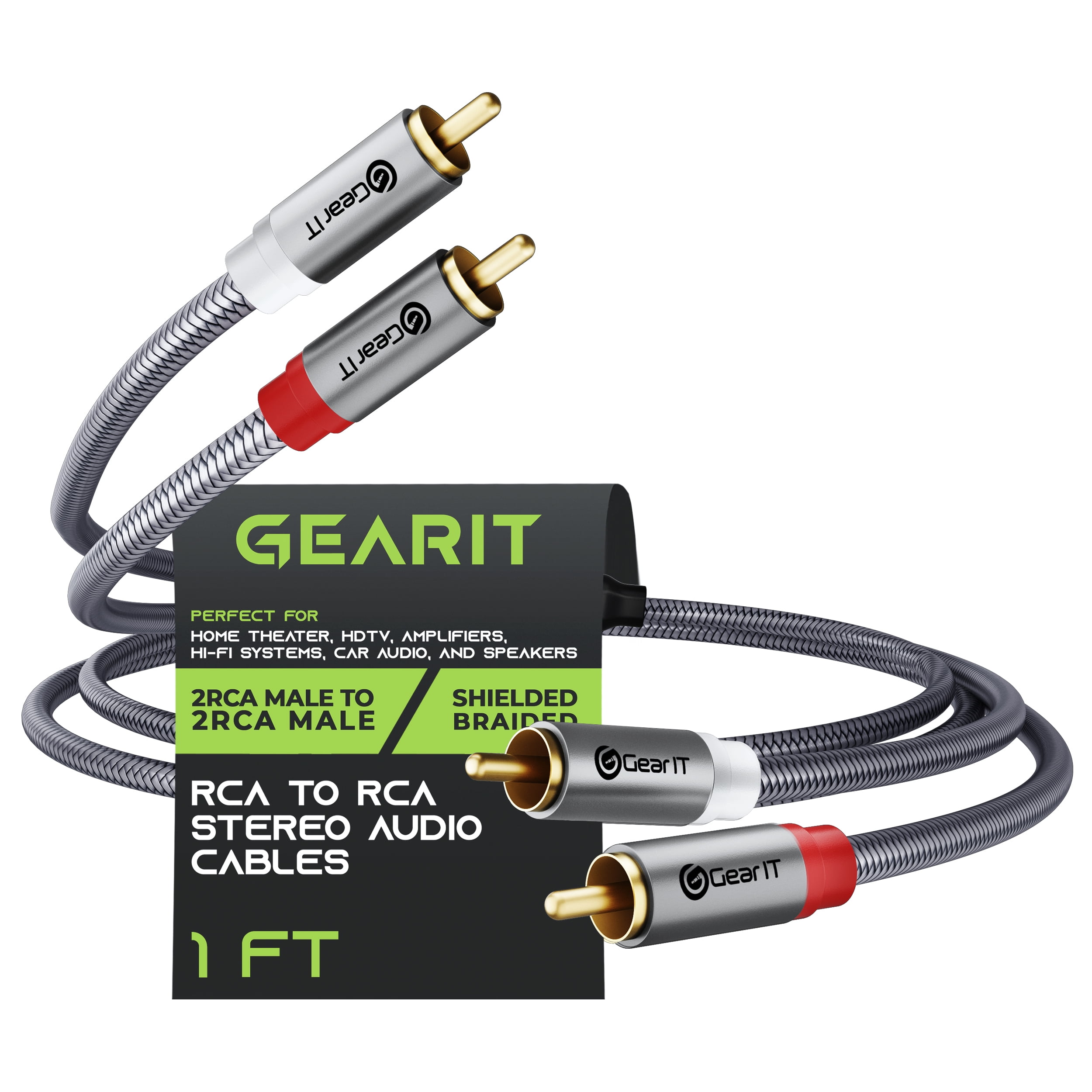 GearIT RCA Cable (1FT) 2RCA Male to 2RCA Male Stereo Audio Cables ...