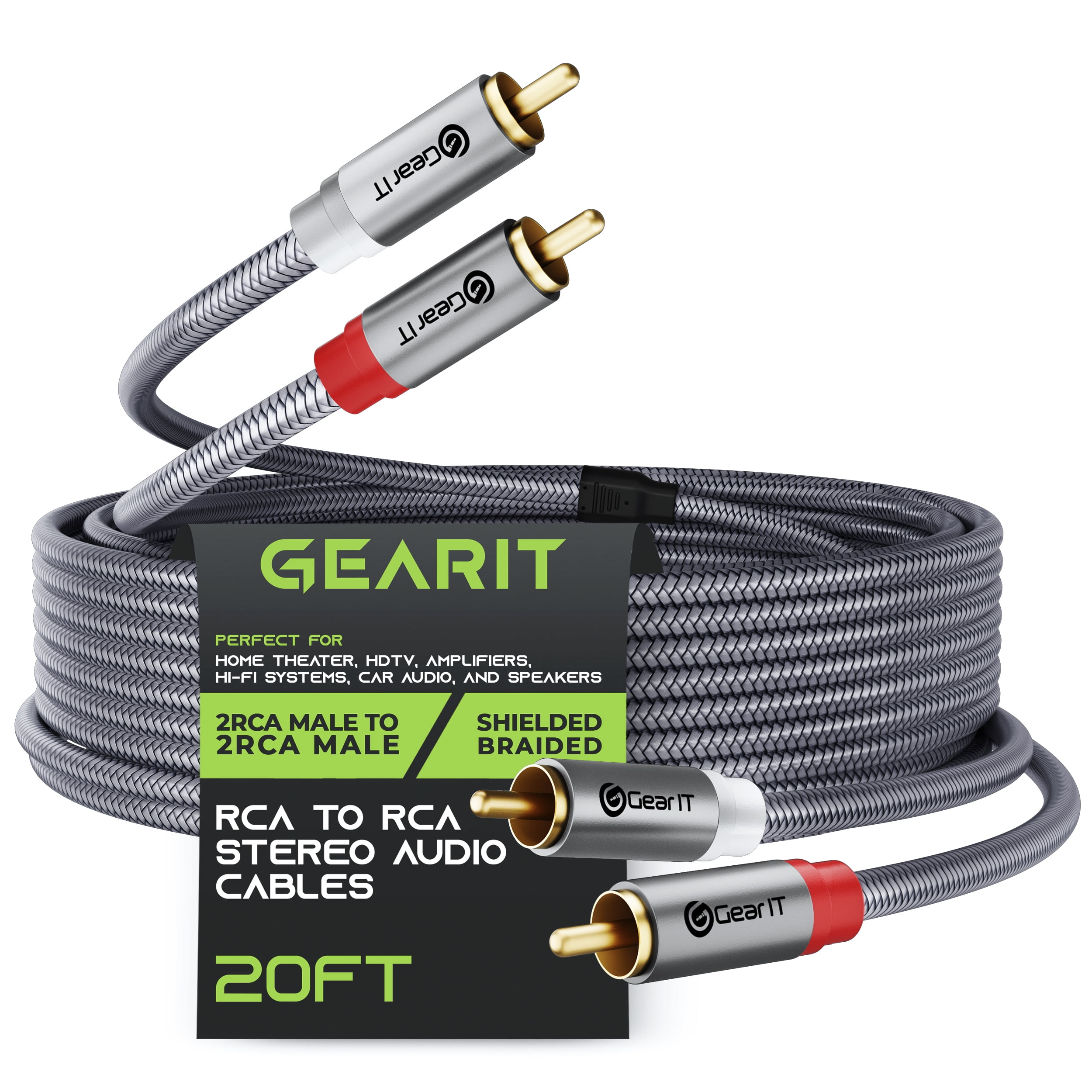 GearIT 20FT 2RCA Male Stereo Audio Cable for HDTV, Amplifiers, Car ...