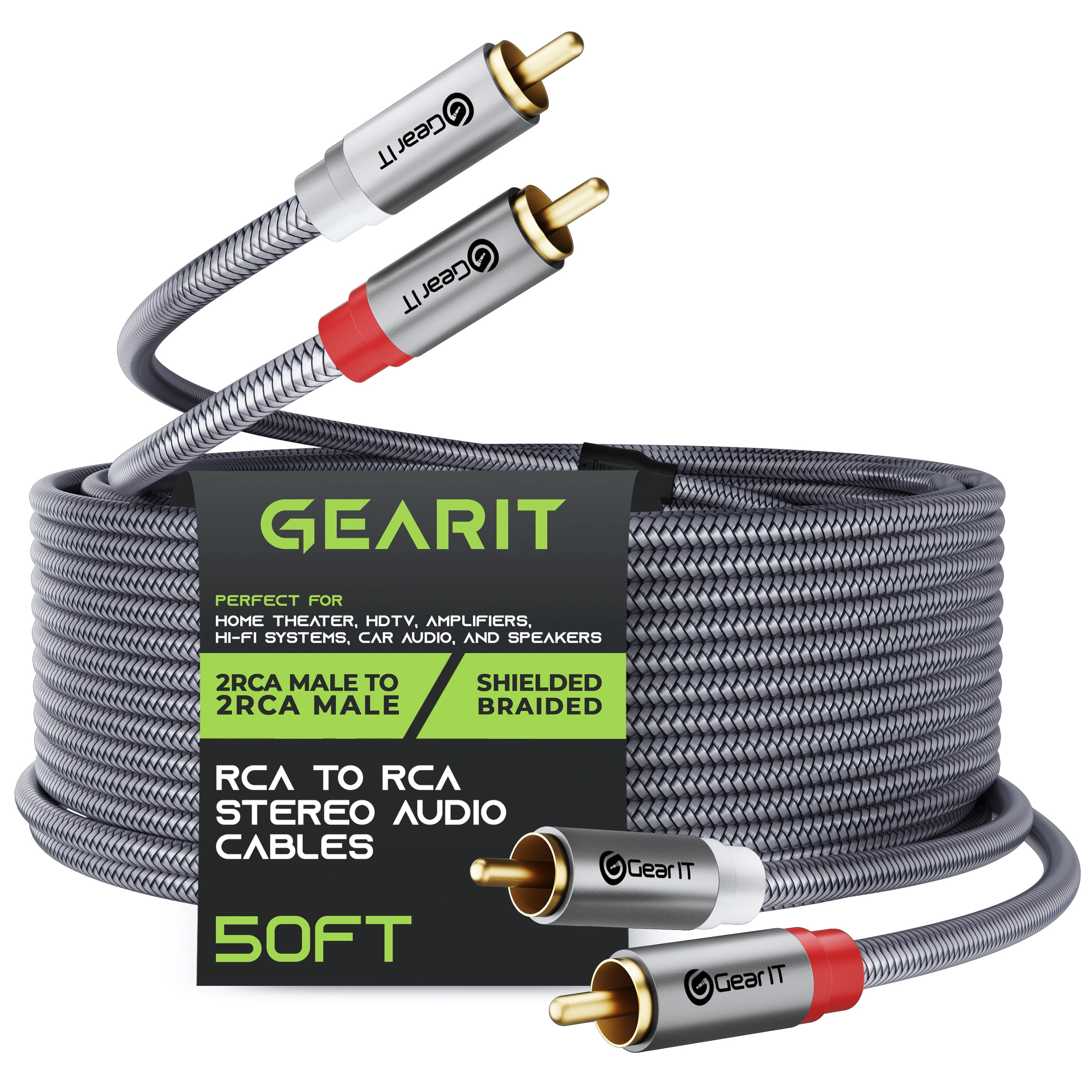 GearIT RCA Cable (50FT) 2RCA Male to 2RCA Male Stereo Audio Cables ...