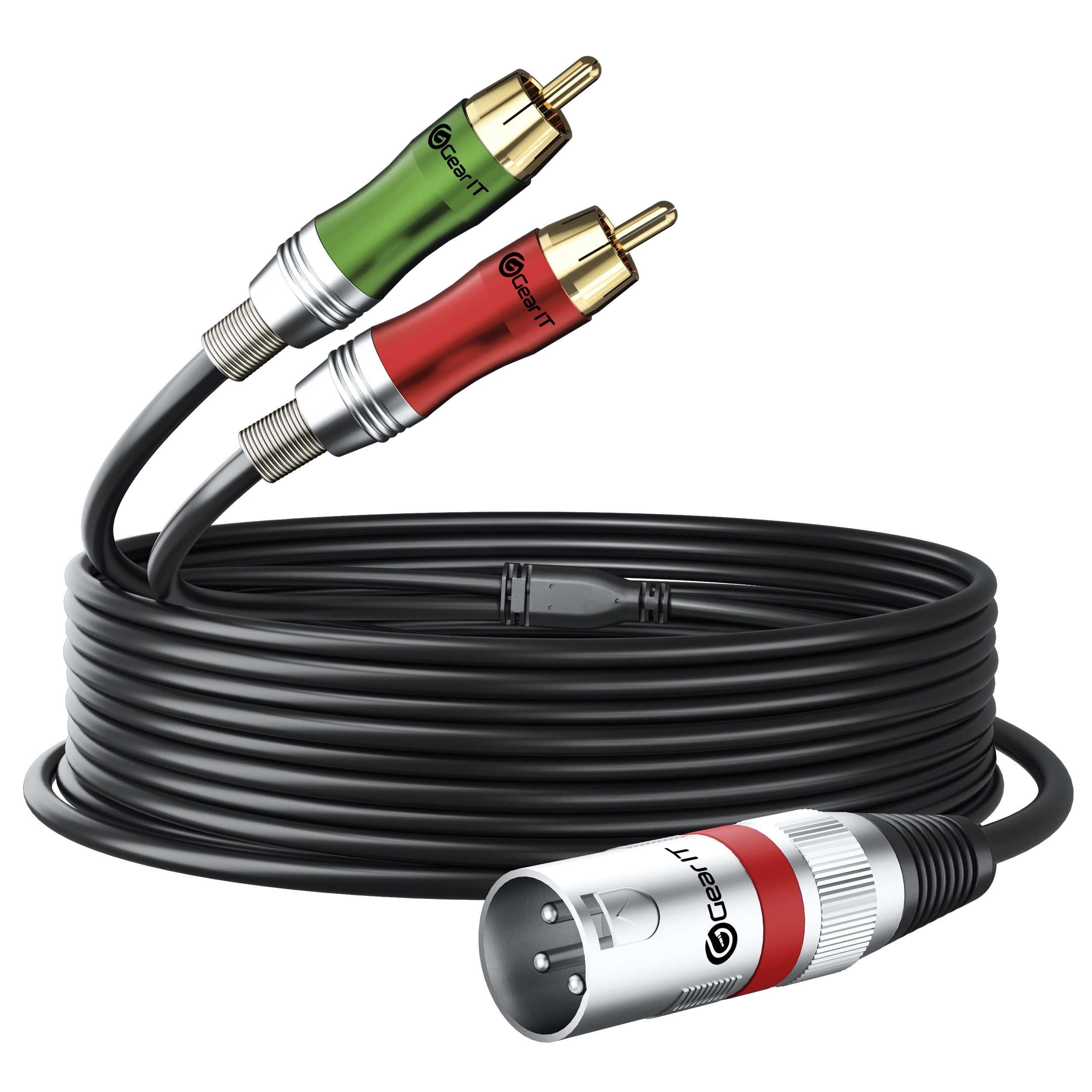 GearIT XLR Male to 2 RCA Male Y-Splitter Cable (10ft) Dual 2 RCA to 1 ...