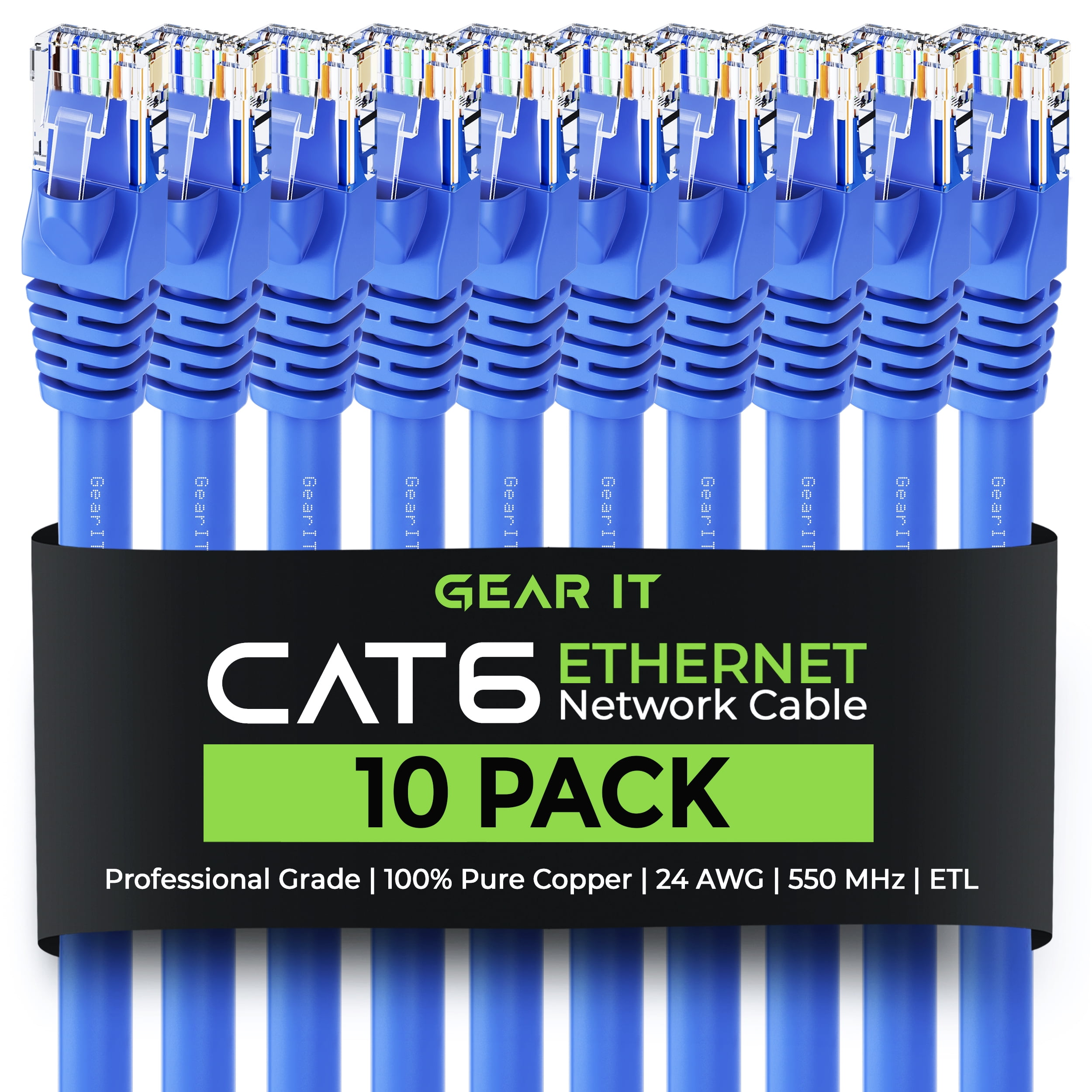 GearIt (10 Pack) 7 ft Cat 6 Ethernet Patch Cable - Computer LAN Network ...