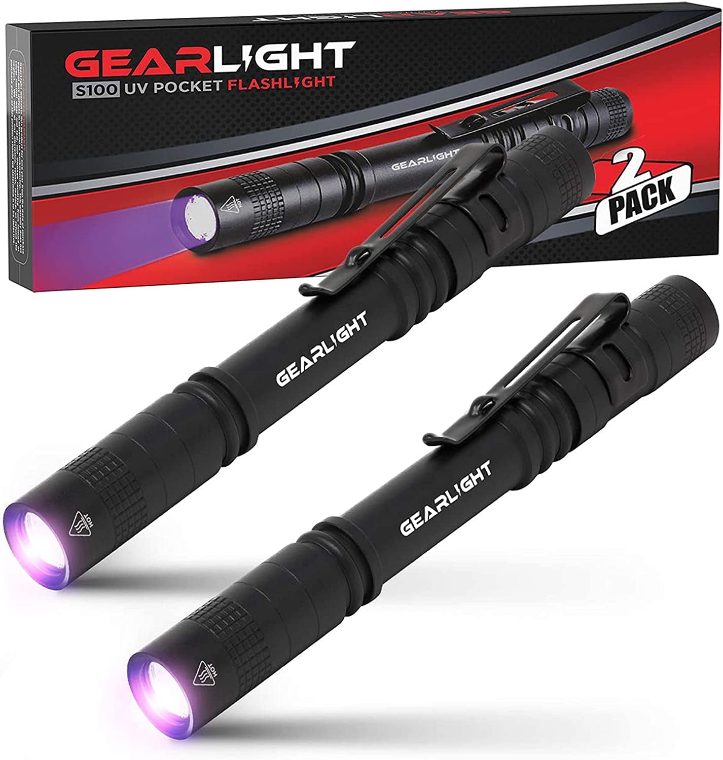 GearLight S100 UV Black Light Mini Flashlight 2 Pack - Pet Urine, Stain ...