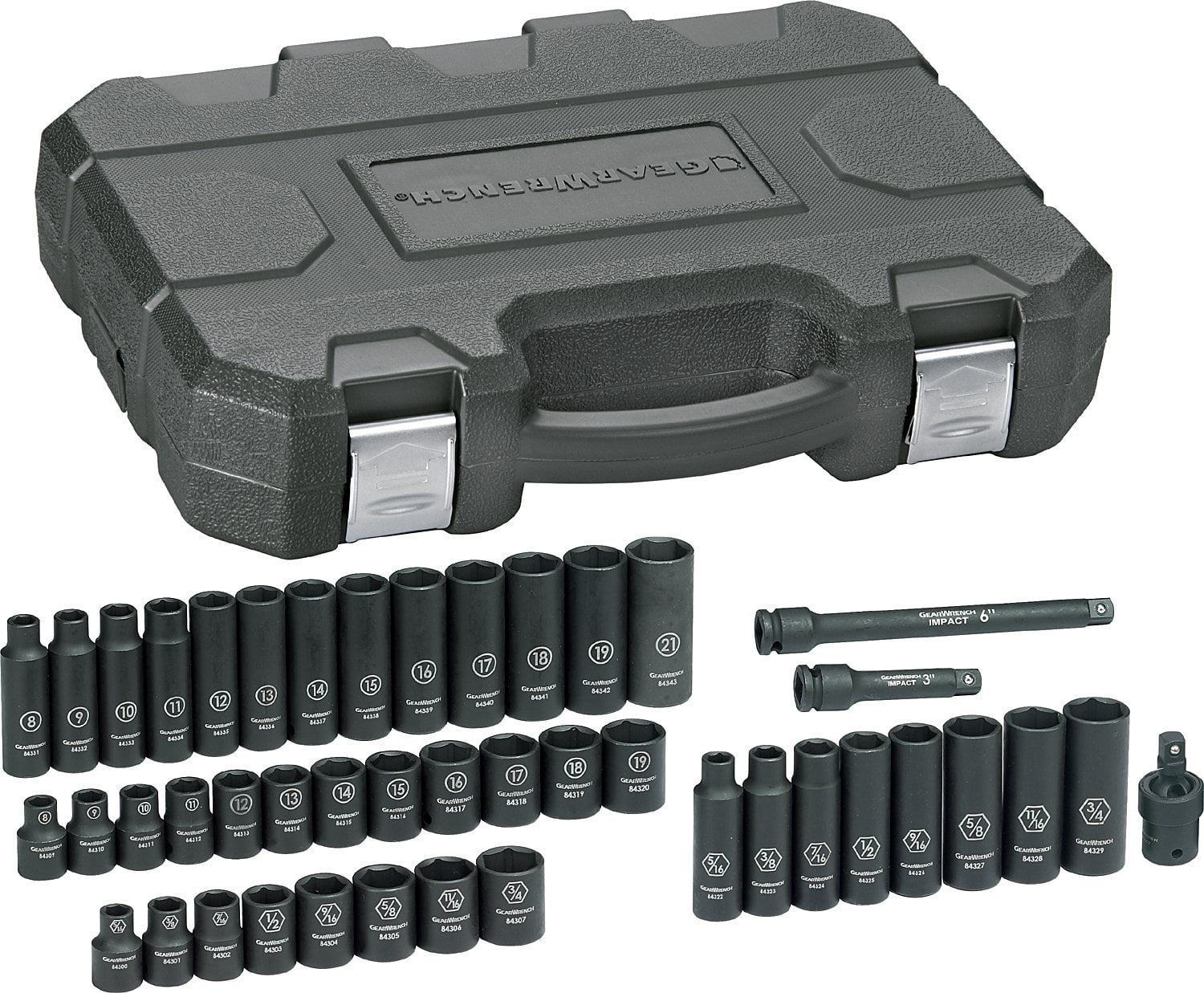 GearWrench 84916N 44-Piece SAE/Metric 3/8-Inch Drive Impact Socket Set ...