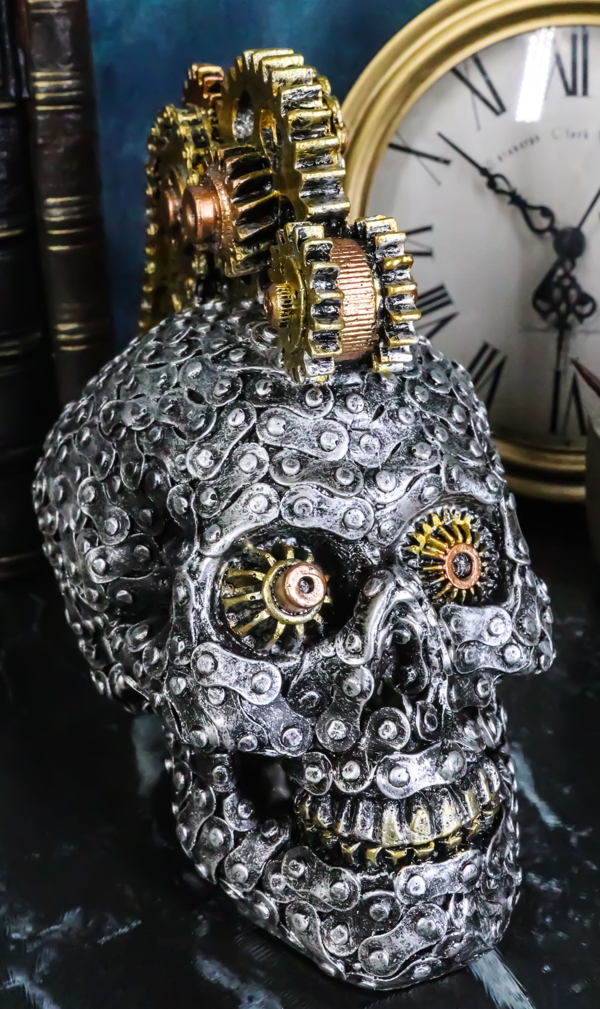 Geared Mohawk Steampunk Cyborg Robot Biker Skull With Motorcycle Chains ...