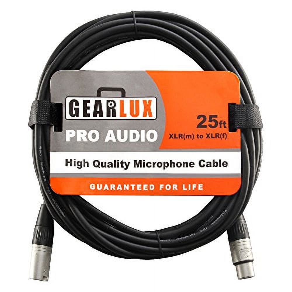 Gearlux 25 Ft XLR Microphone Cable, Male to Female, Fully Balanced ...