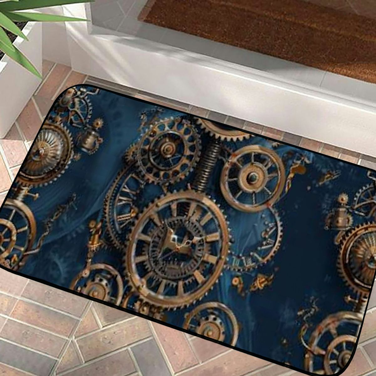 Gears Clock Bronze Century Print Doormat,Entry Mat/Garage, Patio ...