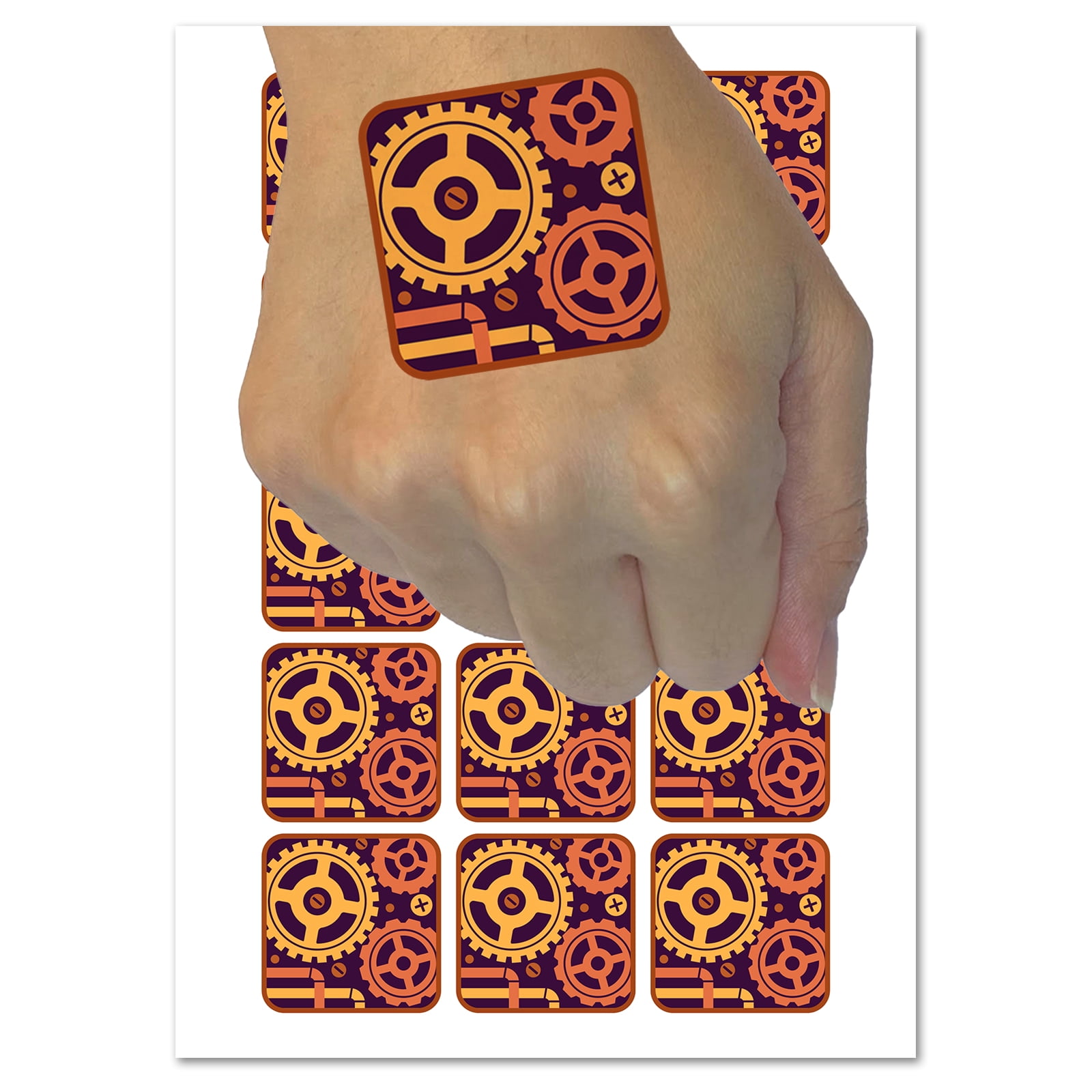 Gears Cogs Machine Window Steampunk Water Resistant Temporary Tattoo ...