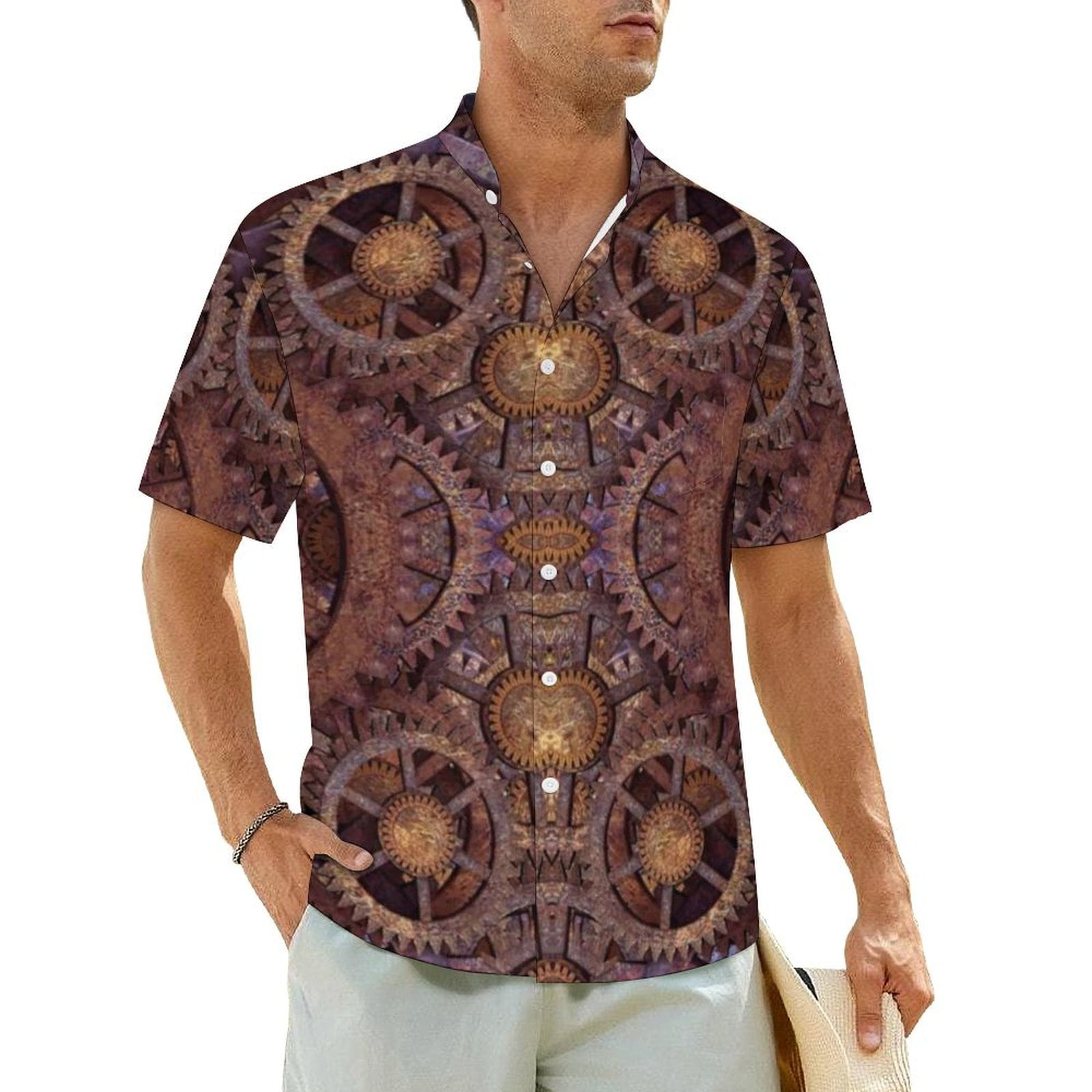 Gears Steampunk Summer Shirt Male Beach Steam Punk Neck Gator Clock ...