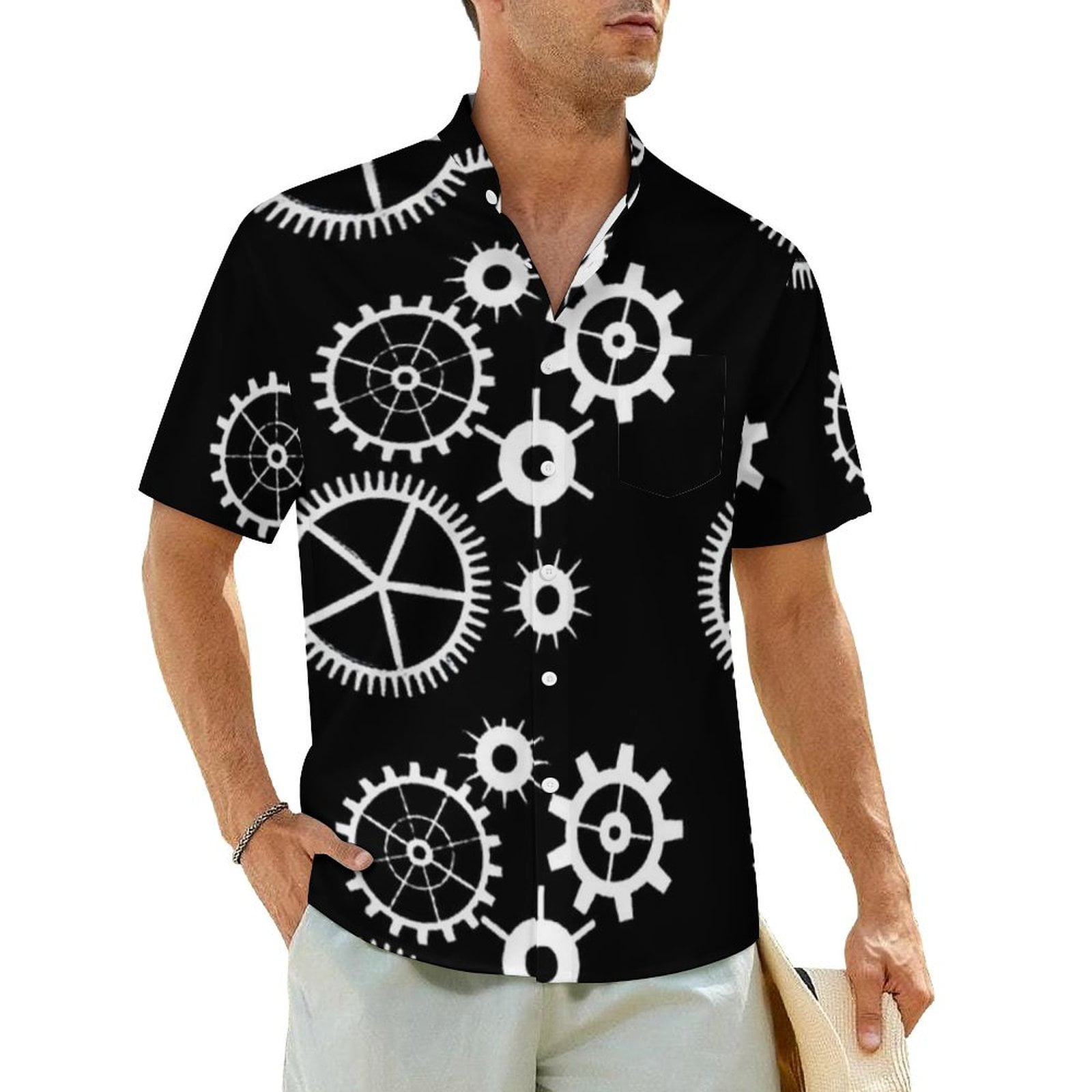 Gears Steampunk Summer Shirt Male Beach Steam Punk Neck Gator Clock ...