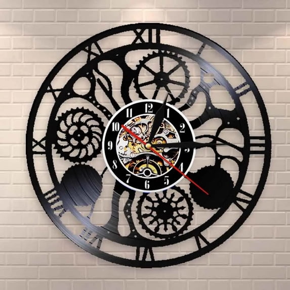 Gears and Cogs Vinyl Wall Clock,Vinyl Record Clock Wall Art Black ...