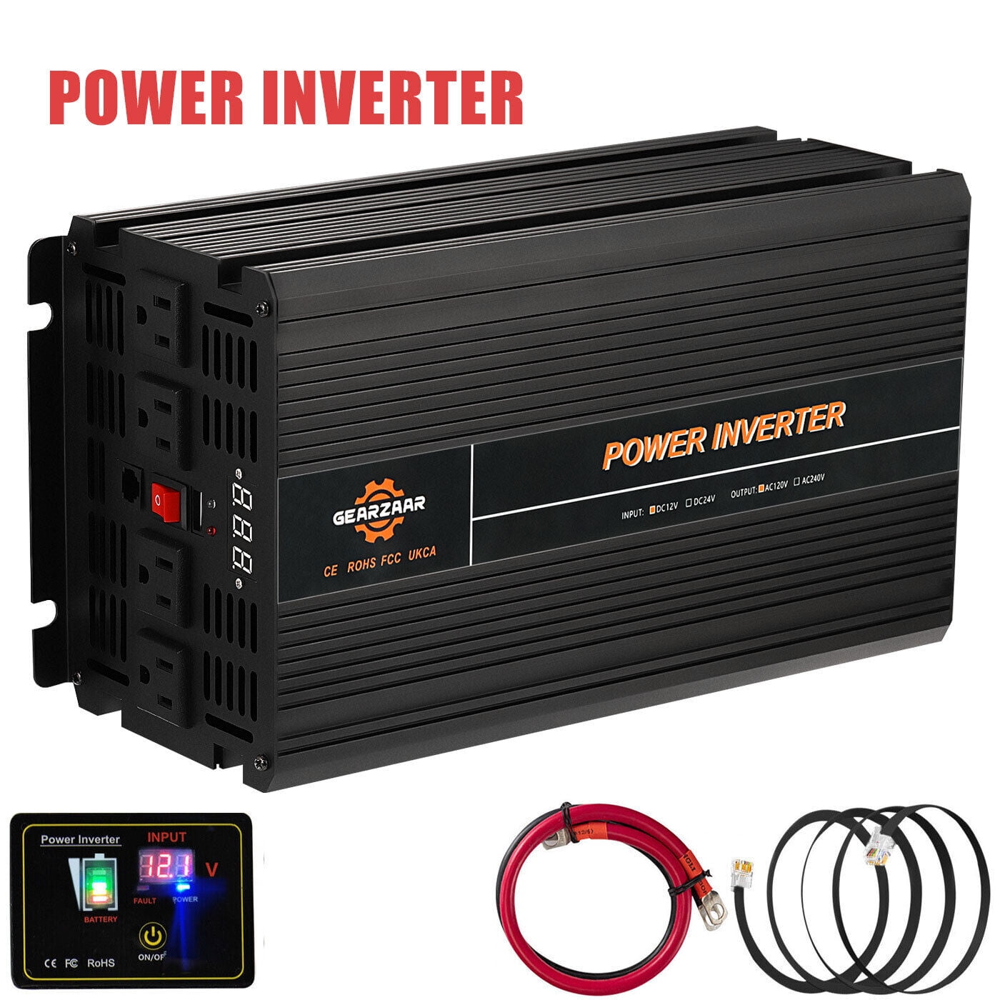 Geartronics GEARZAAR-4000W Power Inverter, 12V DC to 110V AC, 2000W ...