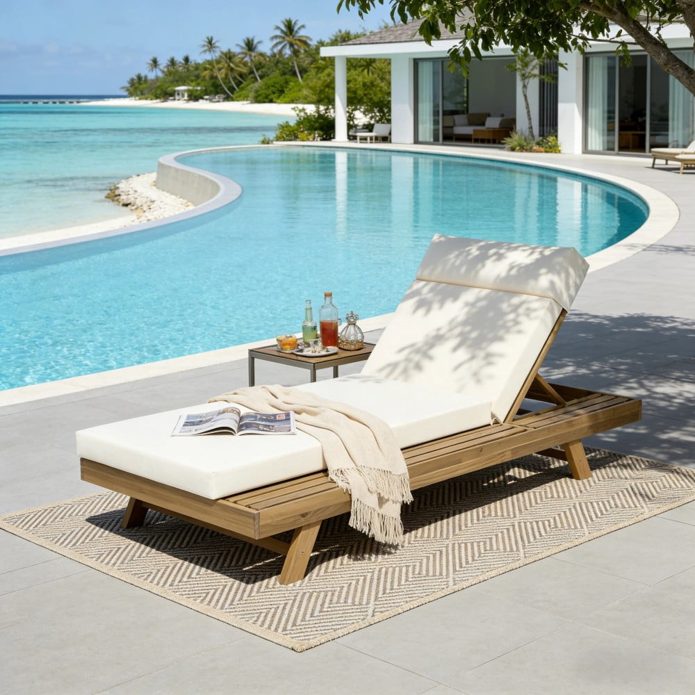 Gearwell Outdoor Chaise Lounge, Acacia Wood Patio Lounger Set with ...