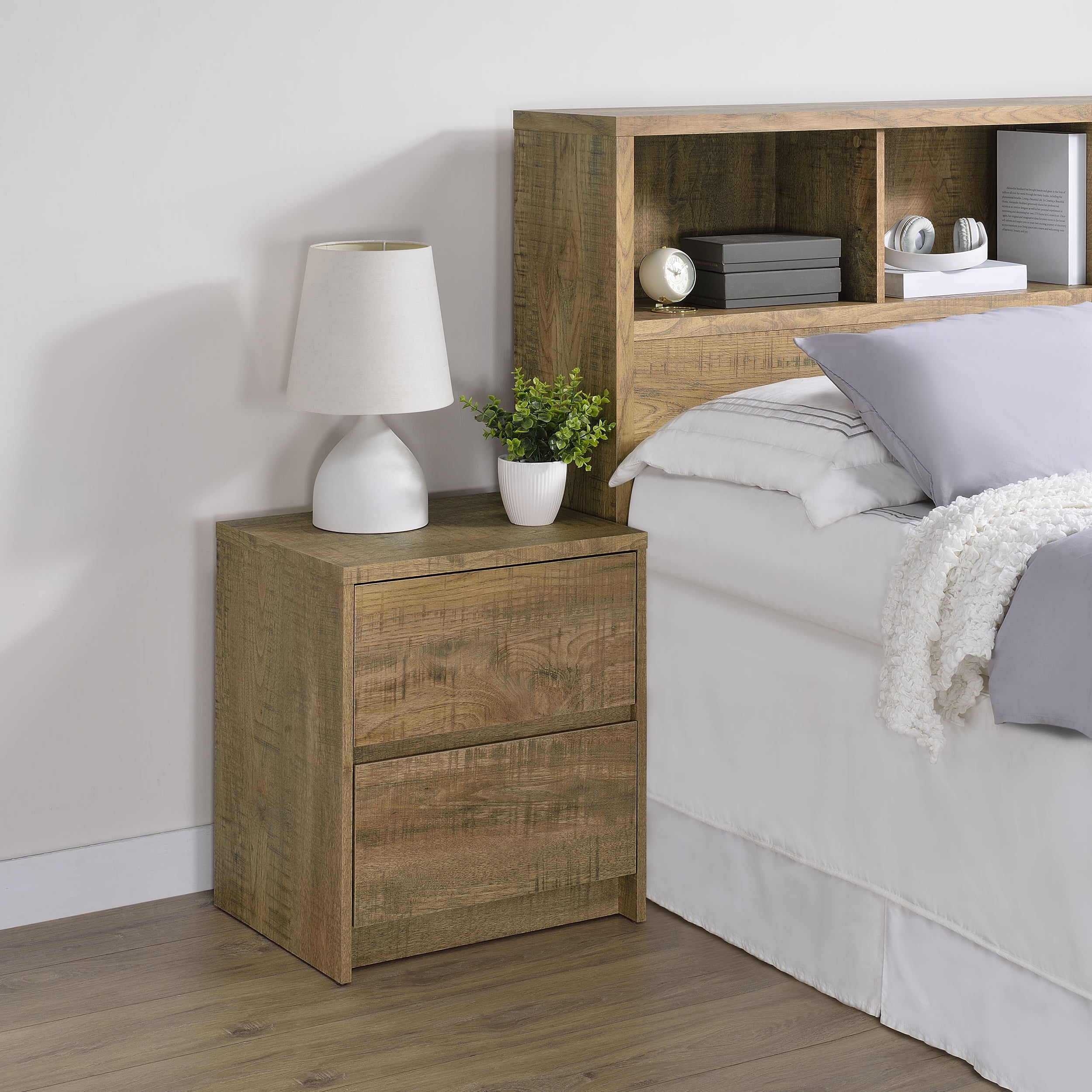 Geary Mango 2-drawer Nightstand LED Lights and USB - Walmart.com