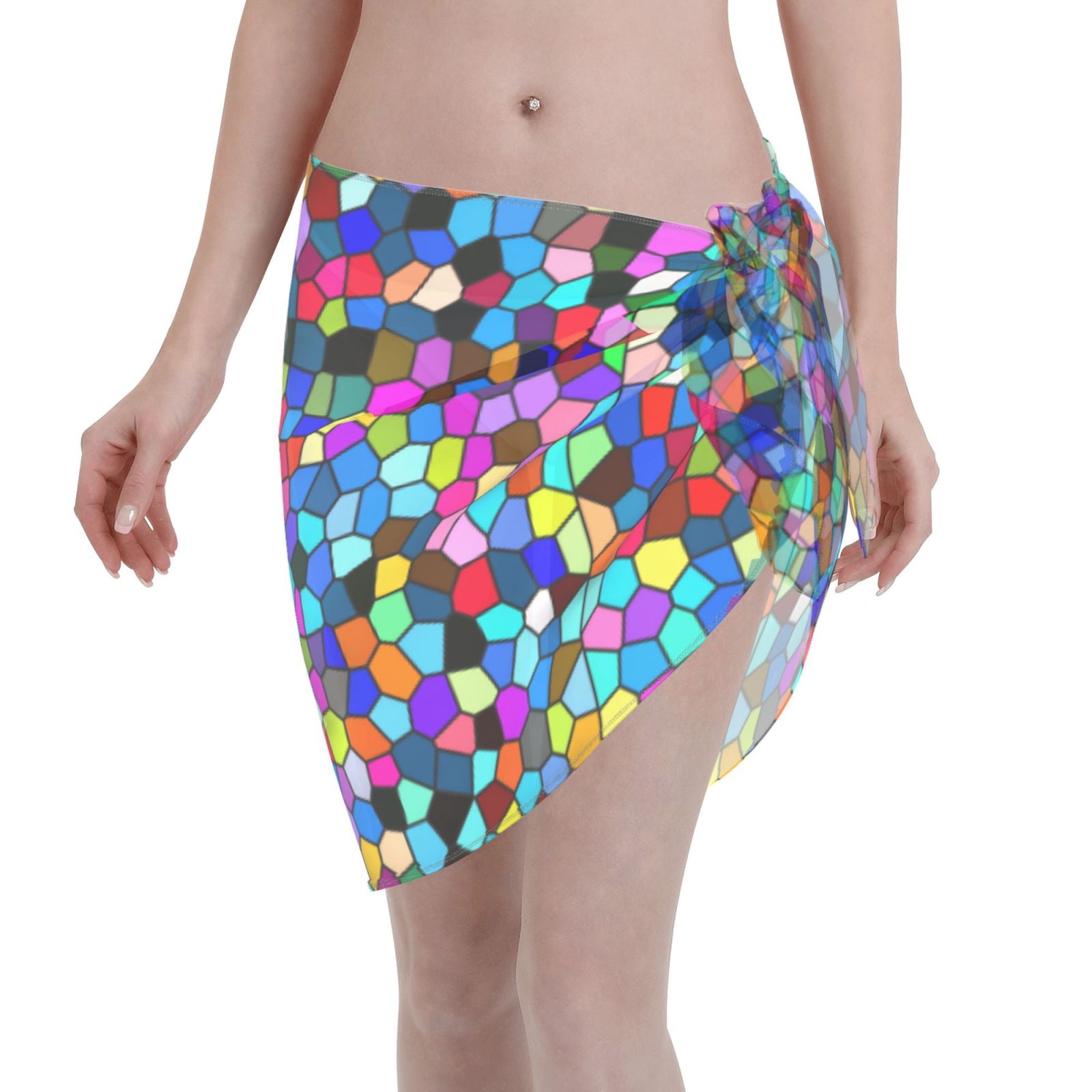 Geaub Colorful Tie Dye Stained Glass 2 Women's Short Wrap Skirt, Beach ...