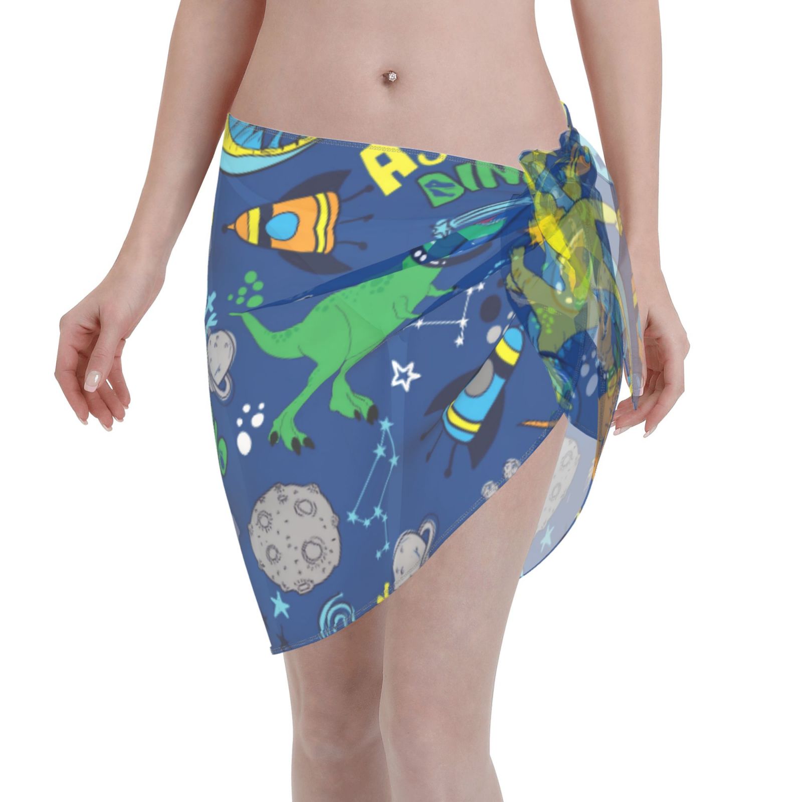 Geaub Dinosaur In Space Women's Short Wrap Skirt, Beach Sun Protection ...