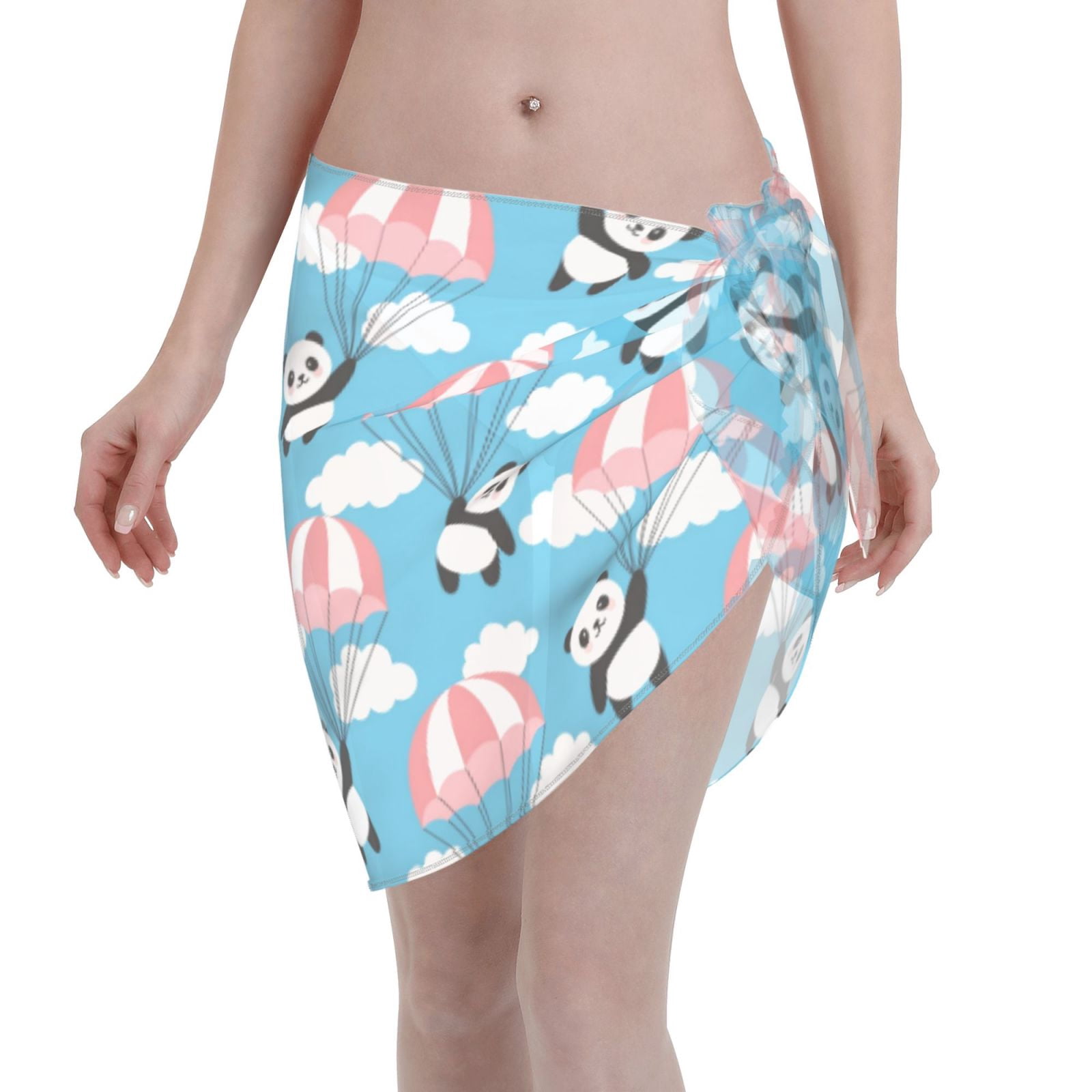Geaub Panda Flying in the Sky Women's Short Wrap Skirt, Beach Sun ...