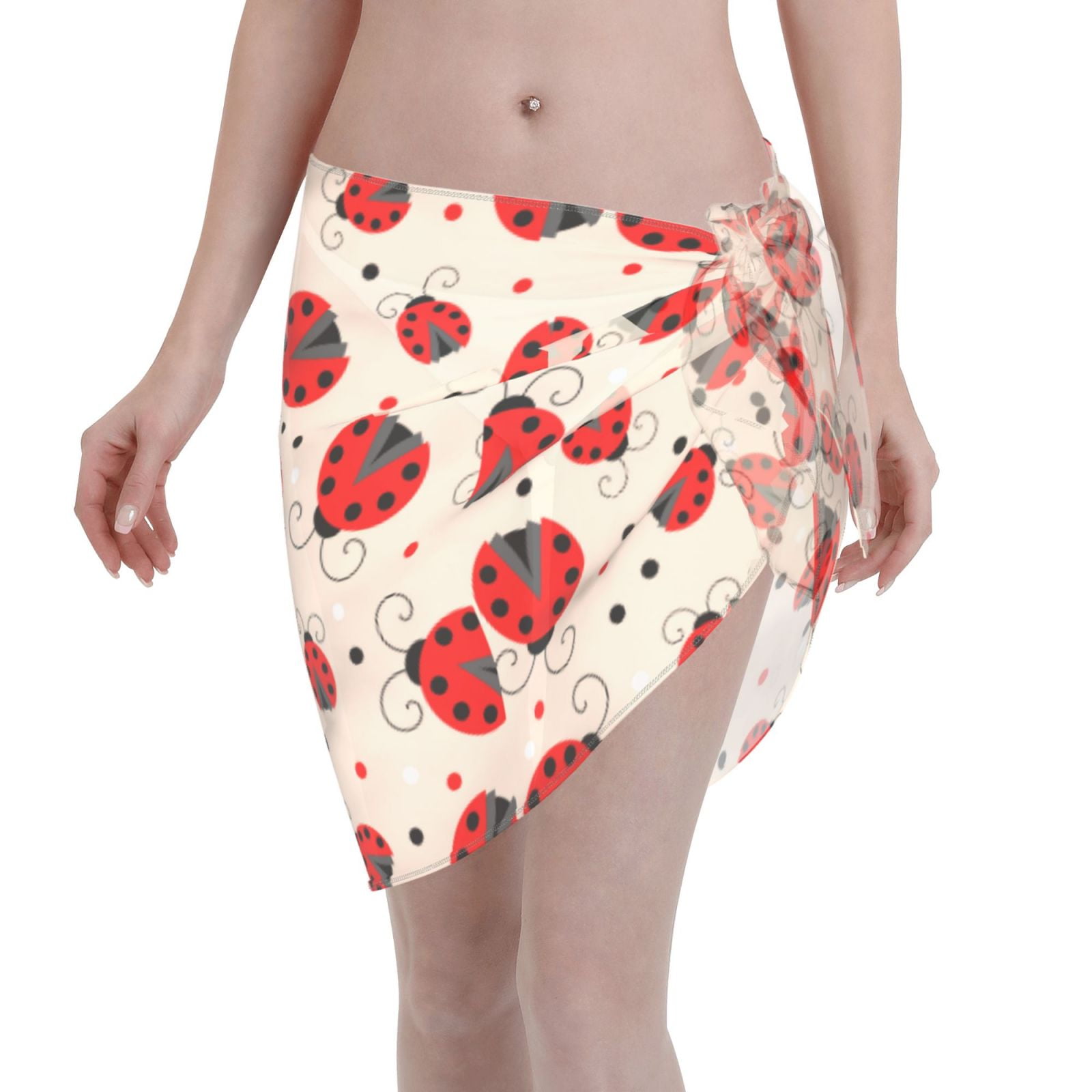 Geaub Red Ladybug Women's Short Wrap Skirt, Beach Sun Protection Shawl ...