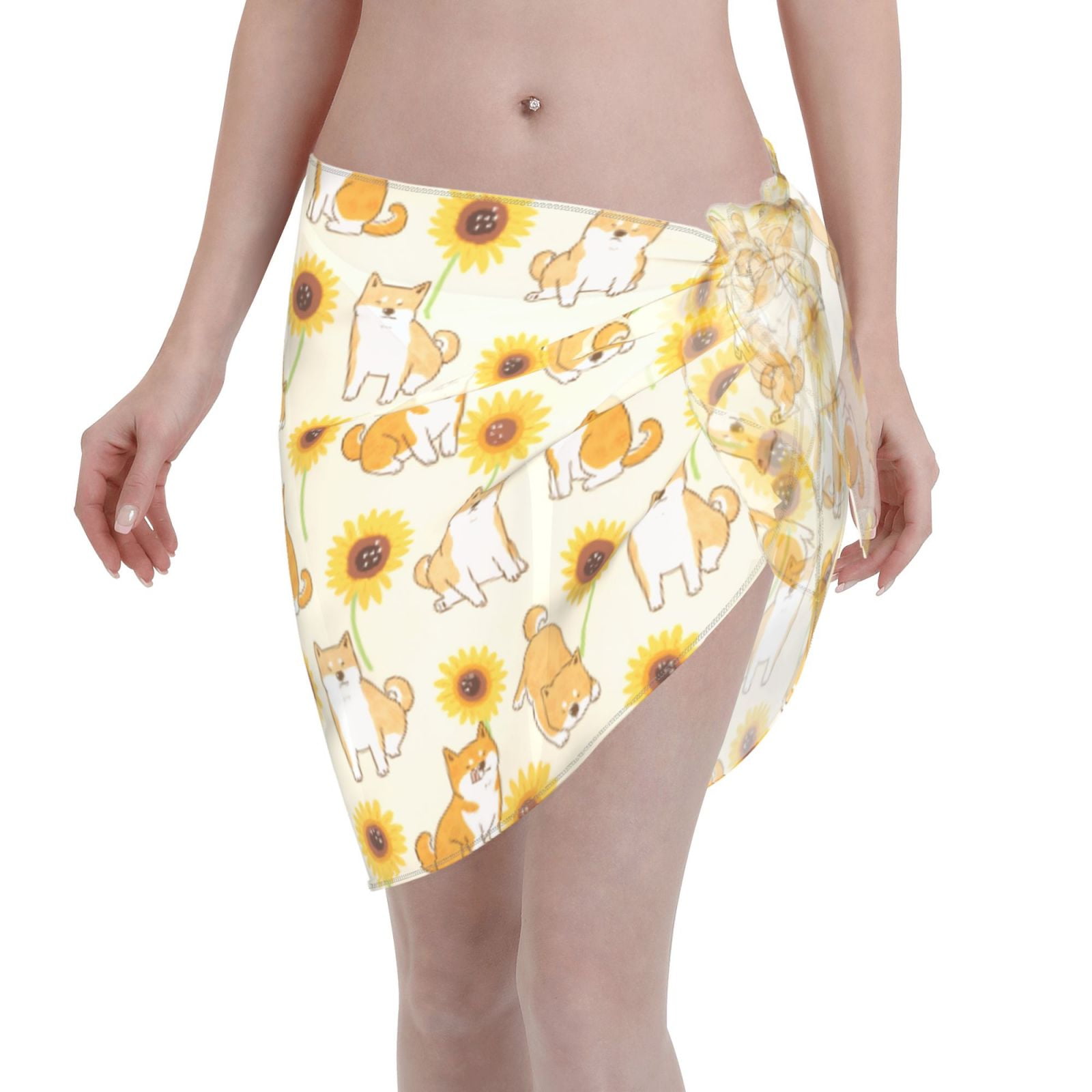 Geaub Shiba Inu Dog and Sunflower Women's Short Wrap Skirt, Beach Sun ...