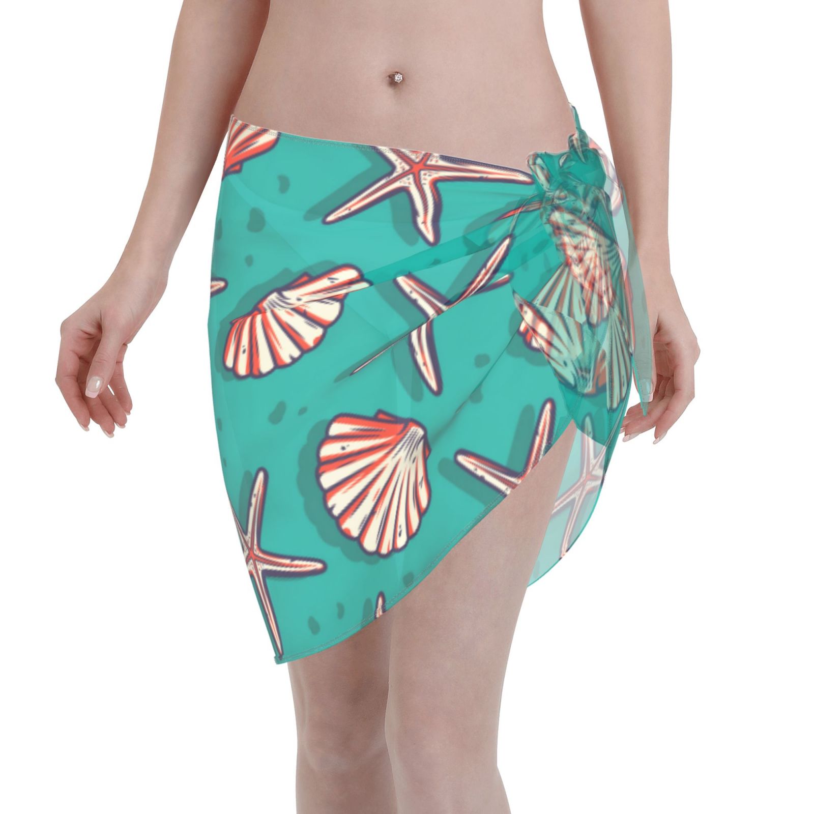 Geaub Starfish and Shell Women's Short Wrap Skirt, Beach Sun Protection ...