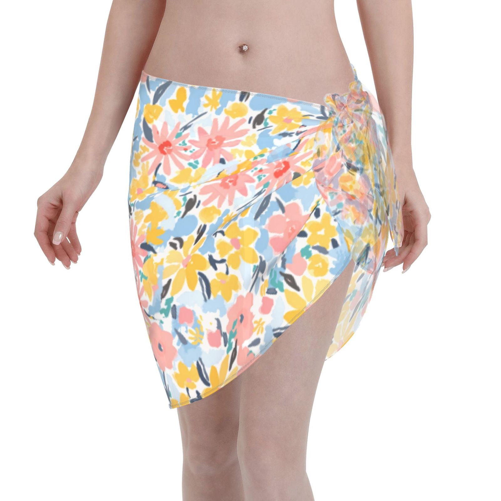 Geaub Watercolor Wildflowers Women's Short Wrap Skirt, Beach Sun ...