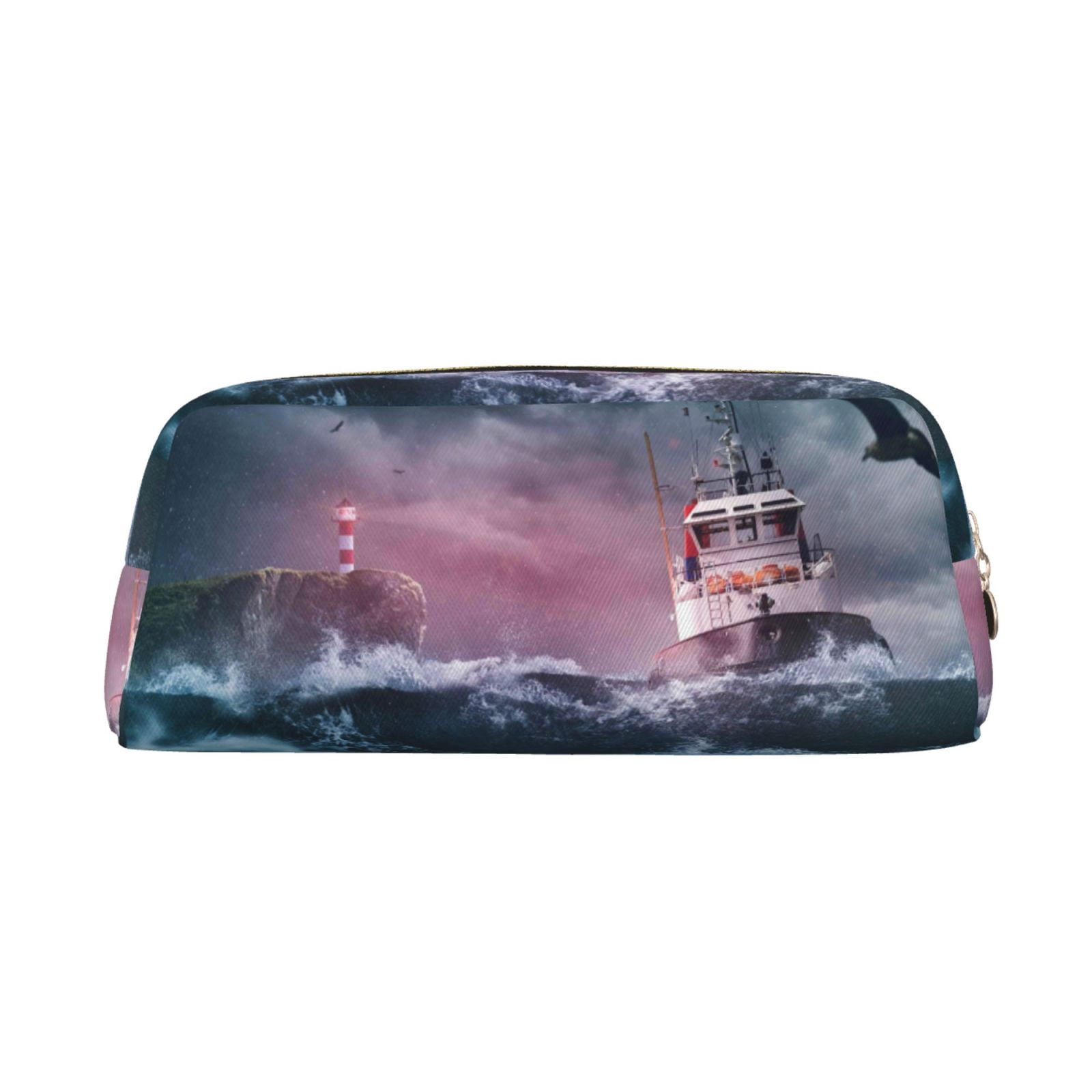 Geaub boat lighthouse storm waves versatile leather pencil case ...