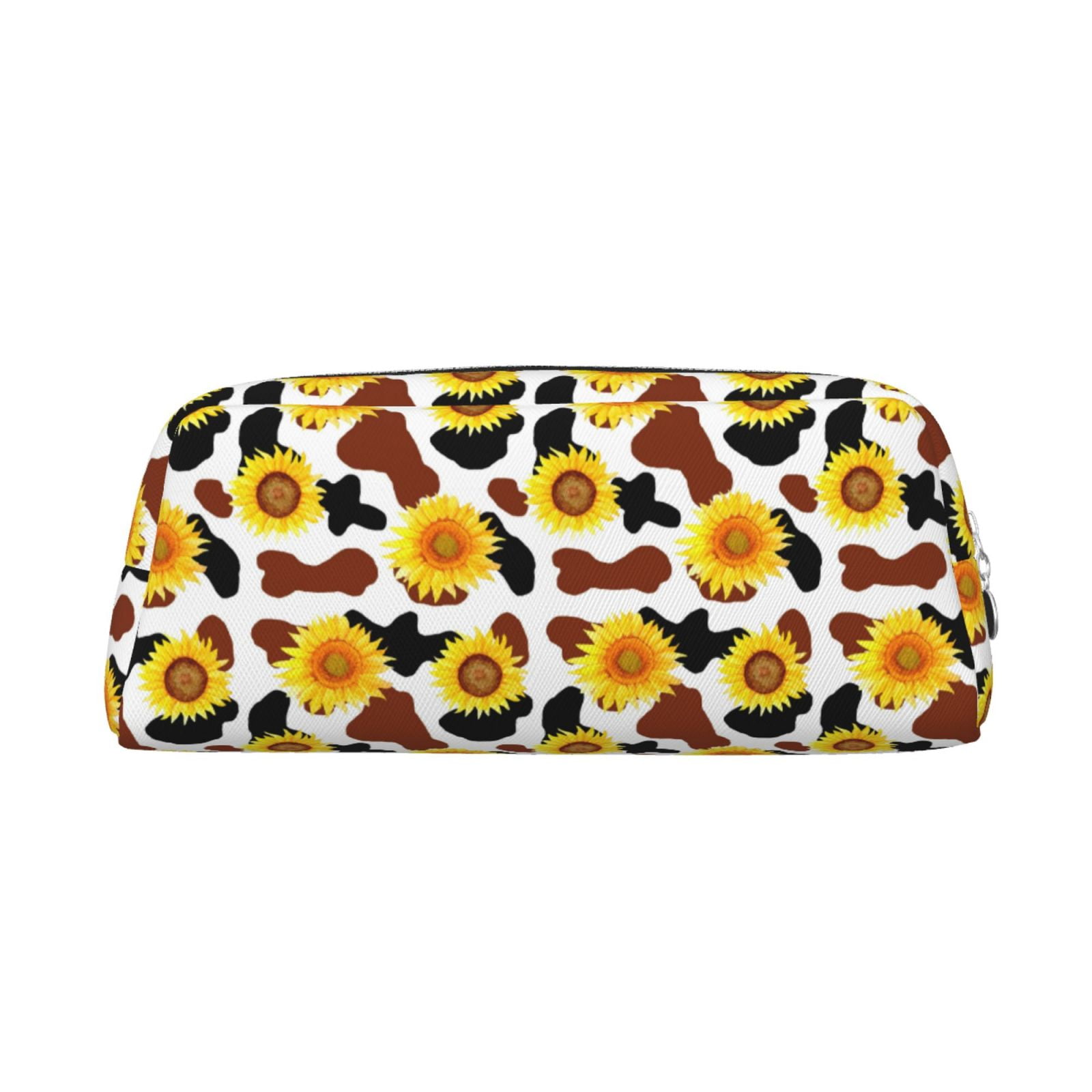 Geaub cow print sunflower versatile leather pencil case - spacious ...
